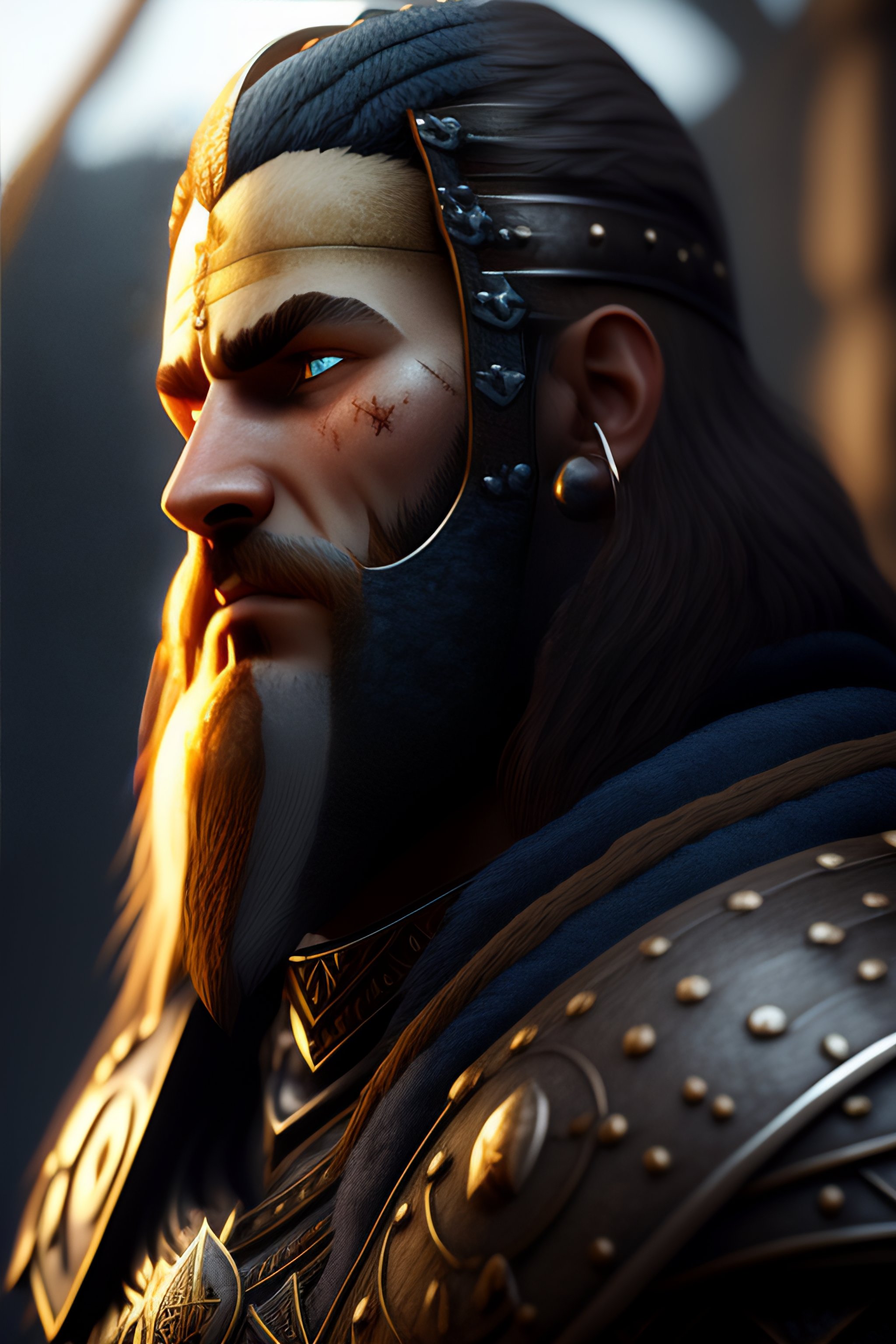 Lexica - A brave viking, scars on his face, a war hammer, a shield ...