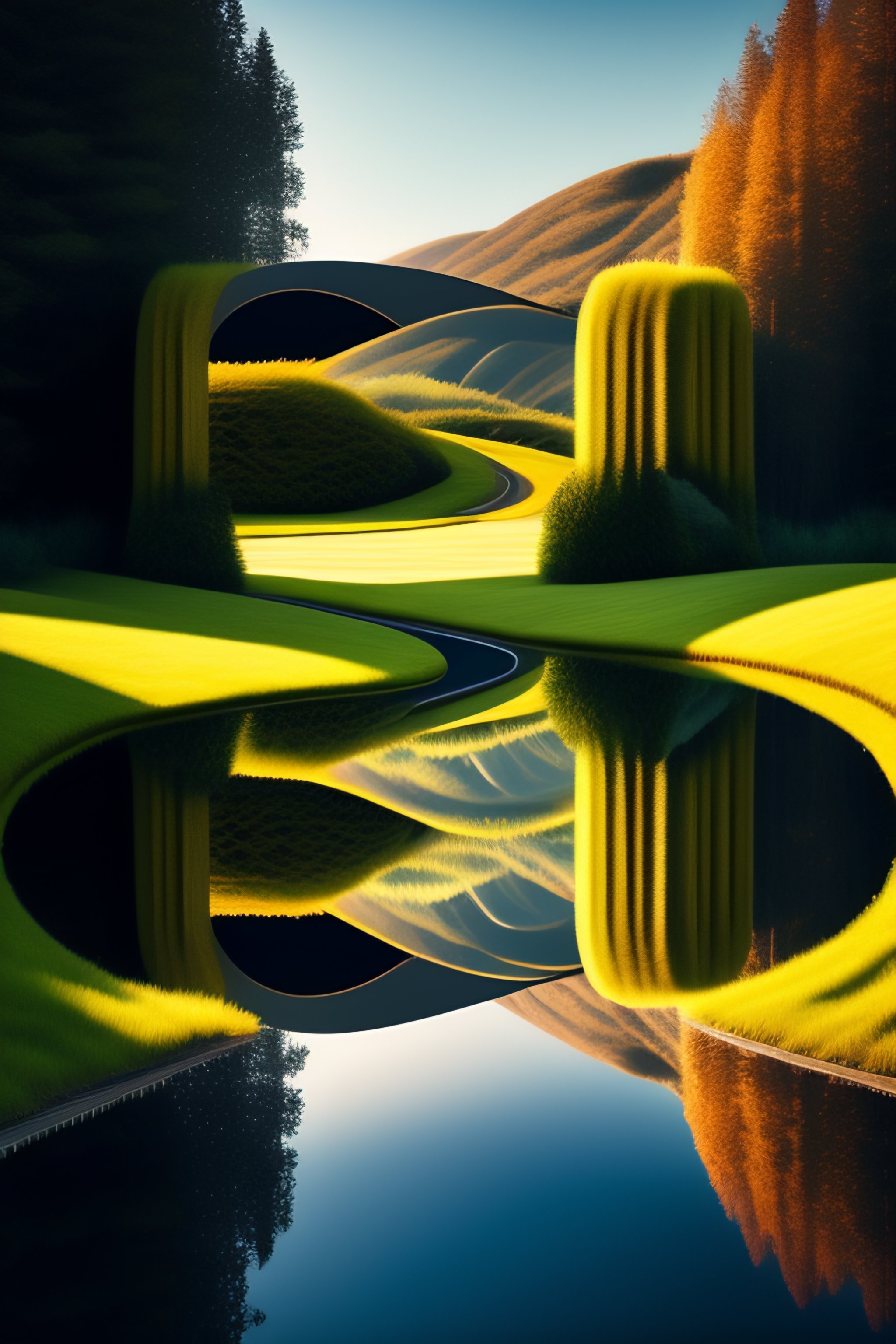 Lexica - Create a surreal landscape featuring a winding path that leads ...
