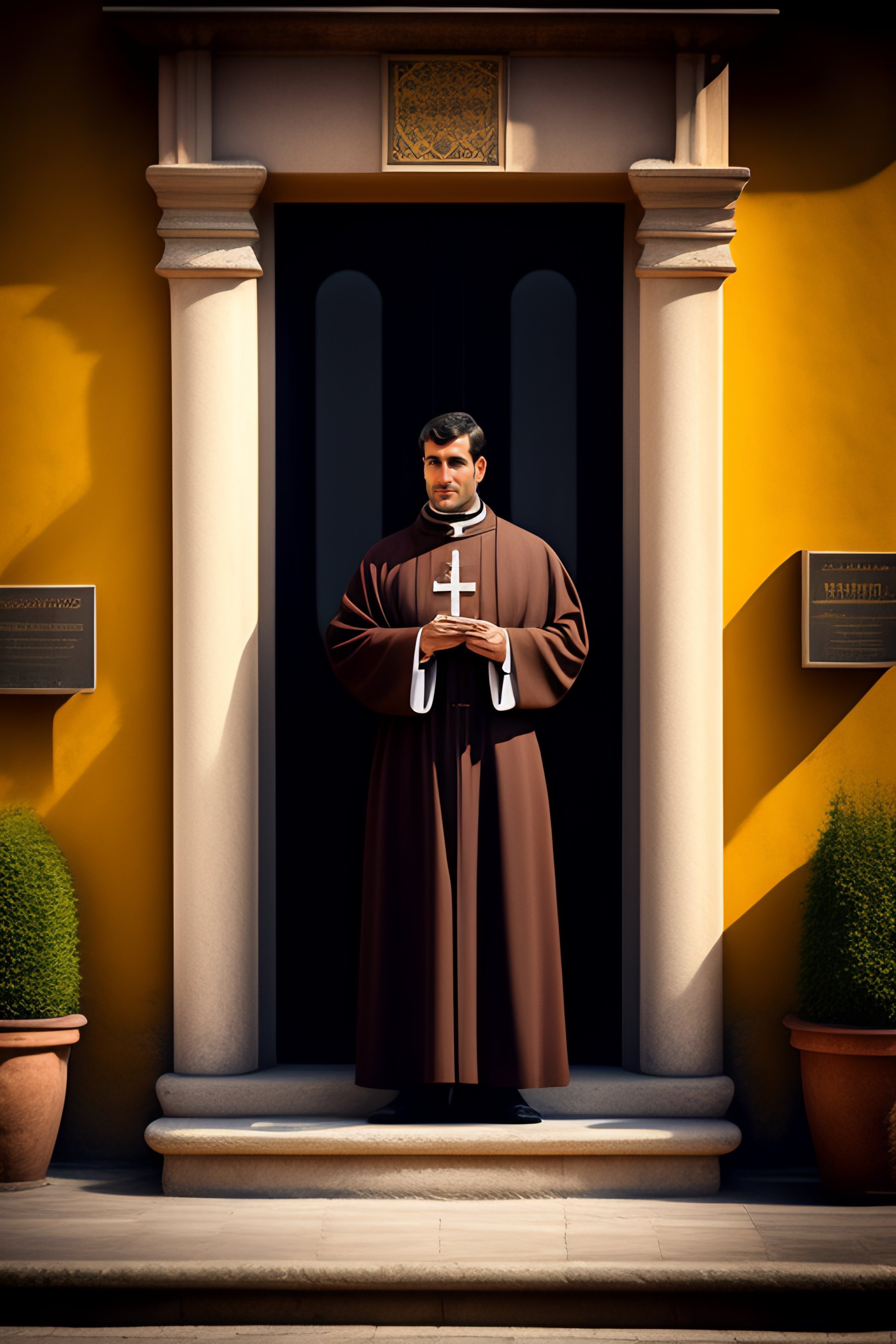 Lexica - Italian priest with short brown hair. Calm. With compassionate ...