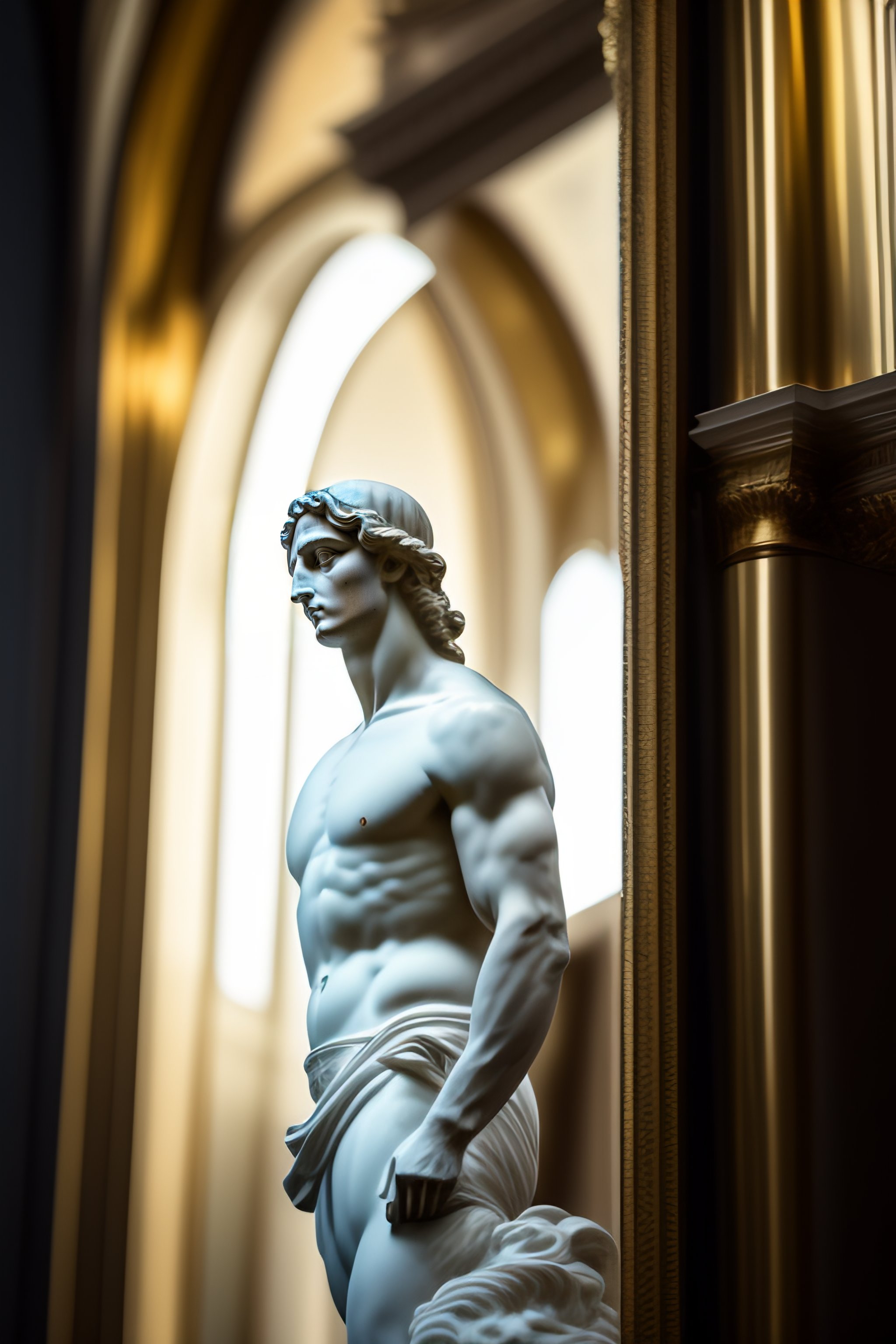 Lexica - Photo of a bronze statue of da vinci's david, gleaming ...