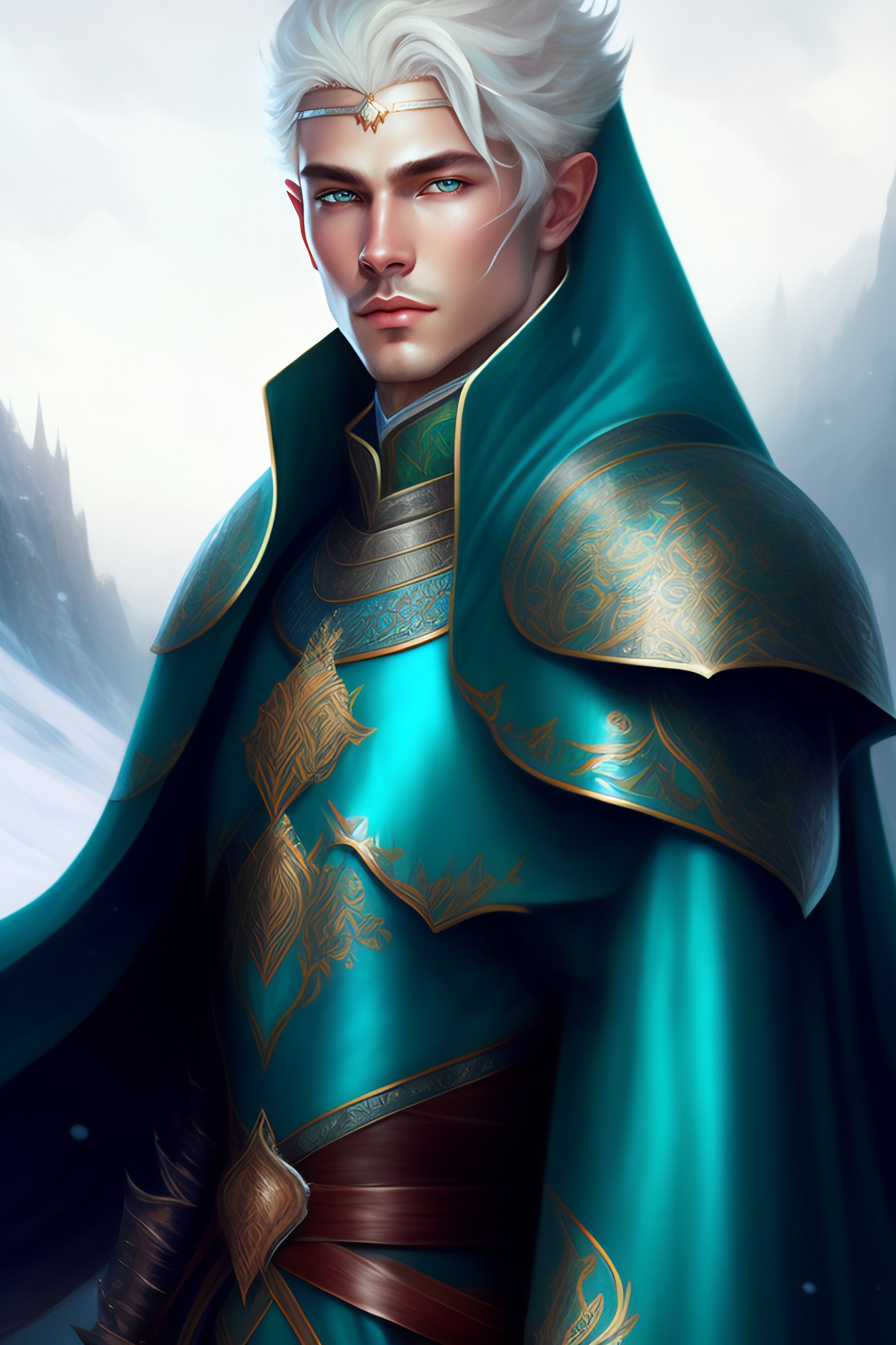 Lexica - Half length portrait of a handsome male snow elf in a ...