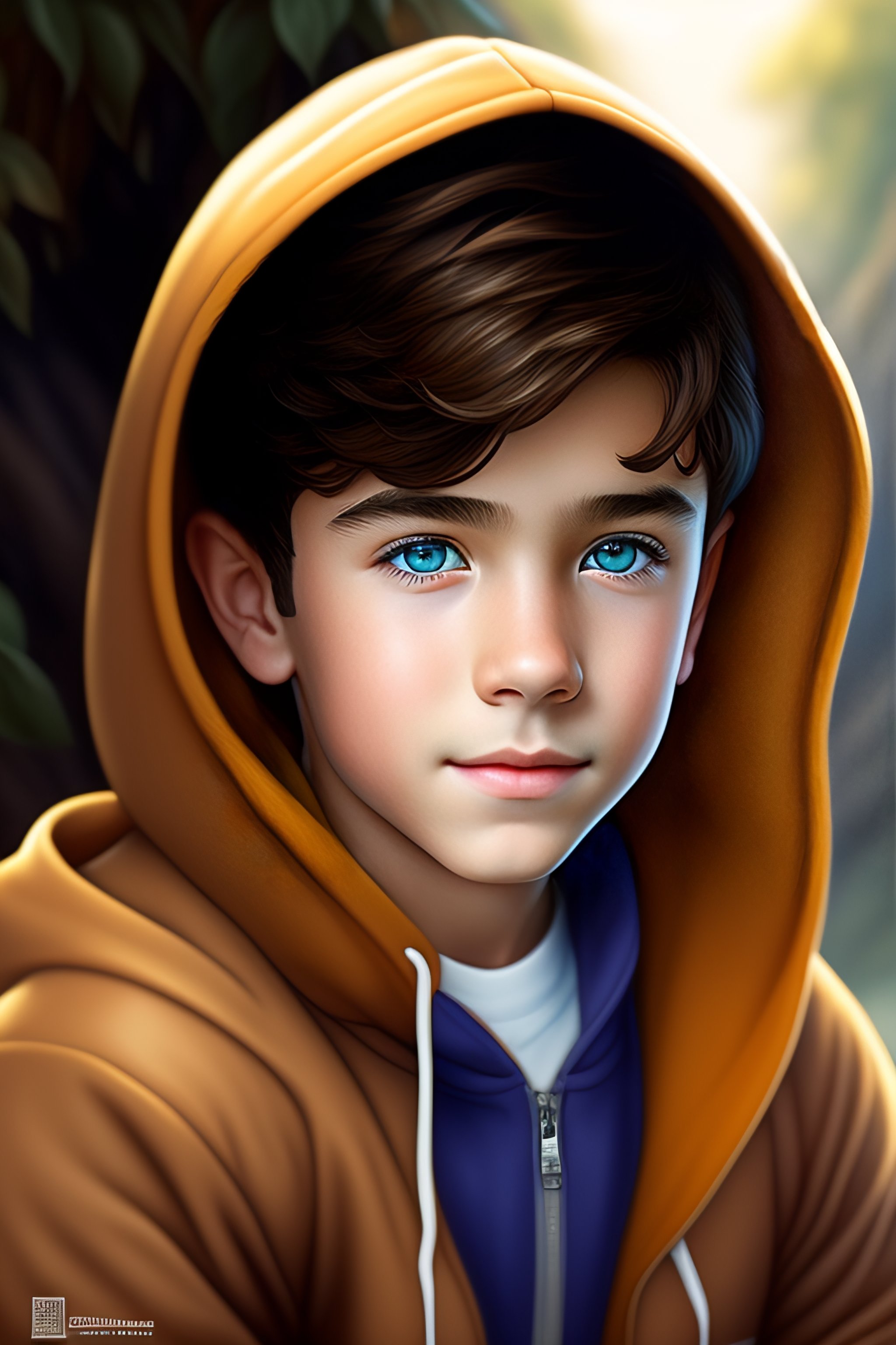 Lexica - Young boy with short brown hair and big blue eyes, wearing ...