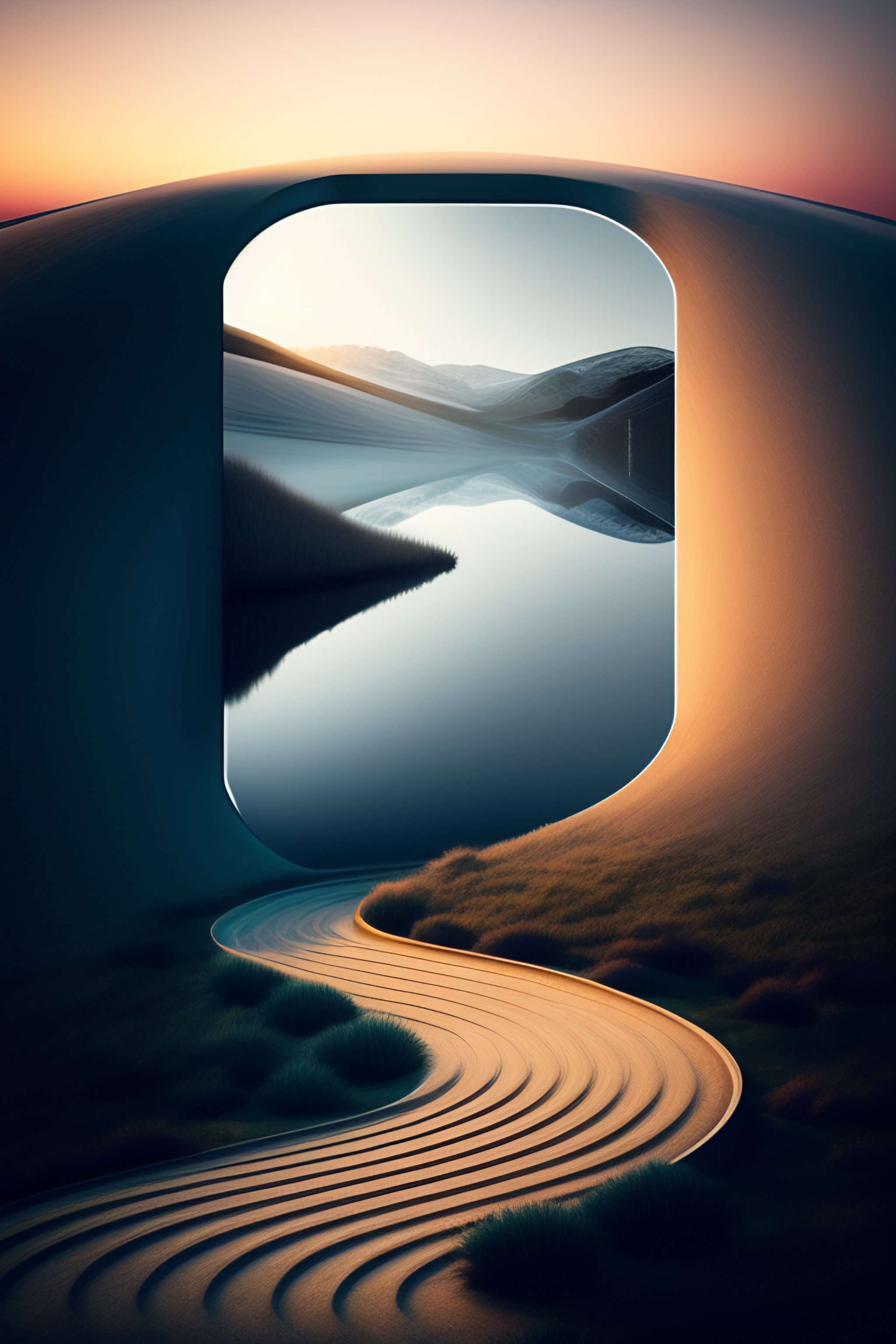 Lexica - Create a surreal landscape featuring a winding path that leads ...
