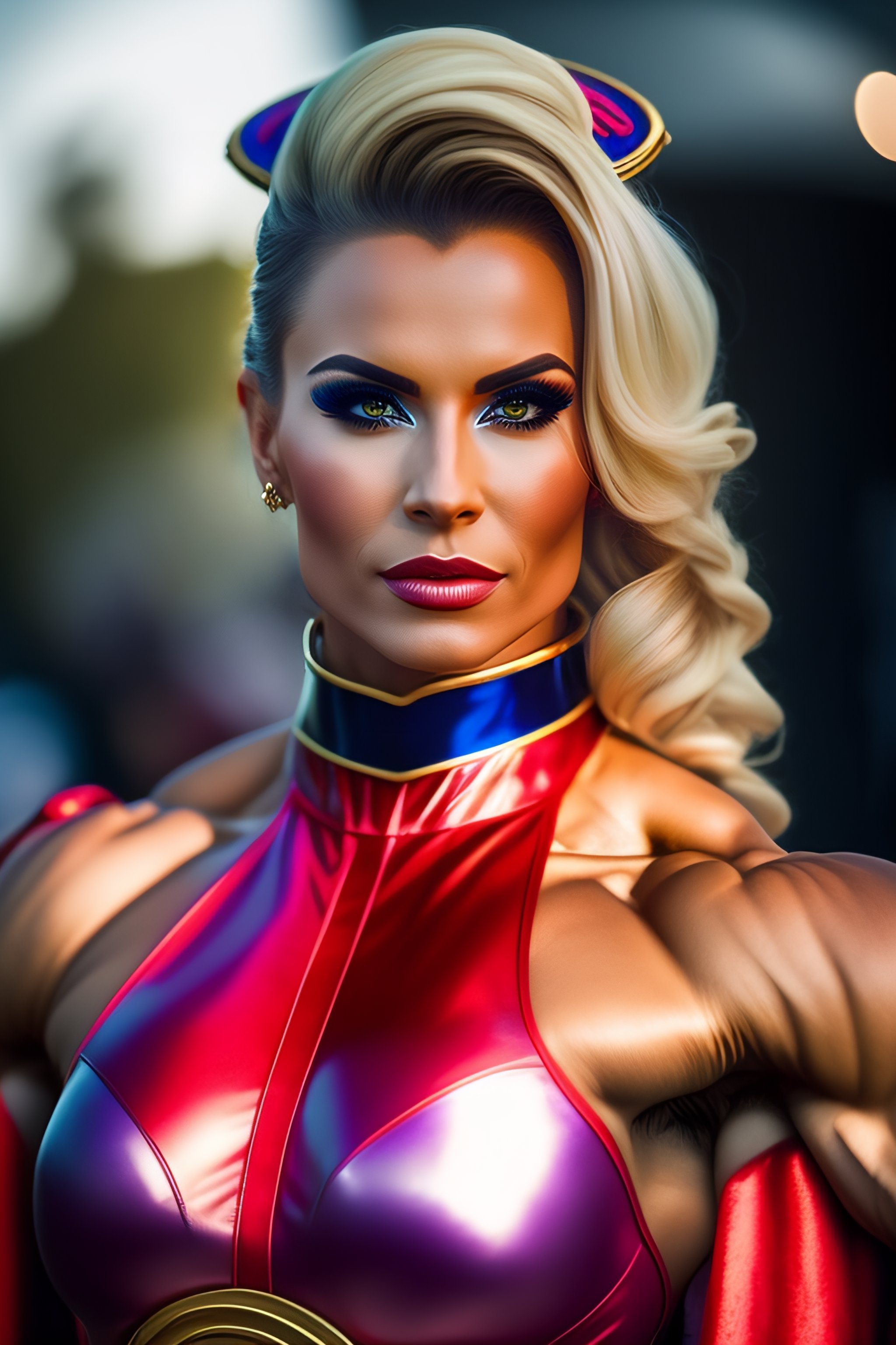 Lexica - Photo of a muscular woman cosplaying as sailor moon