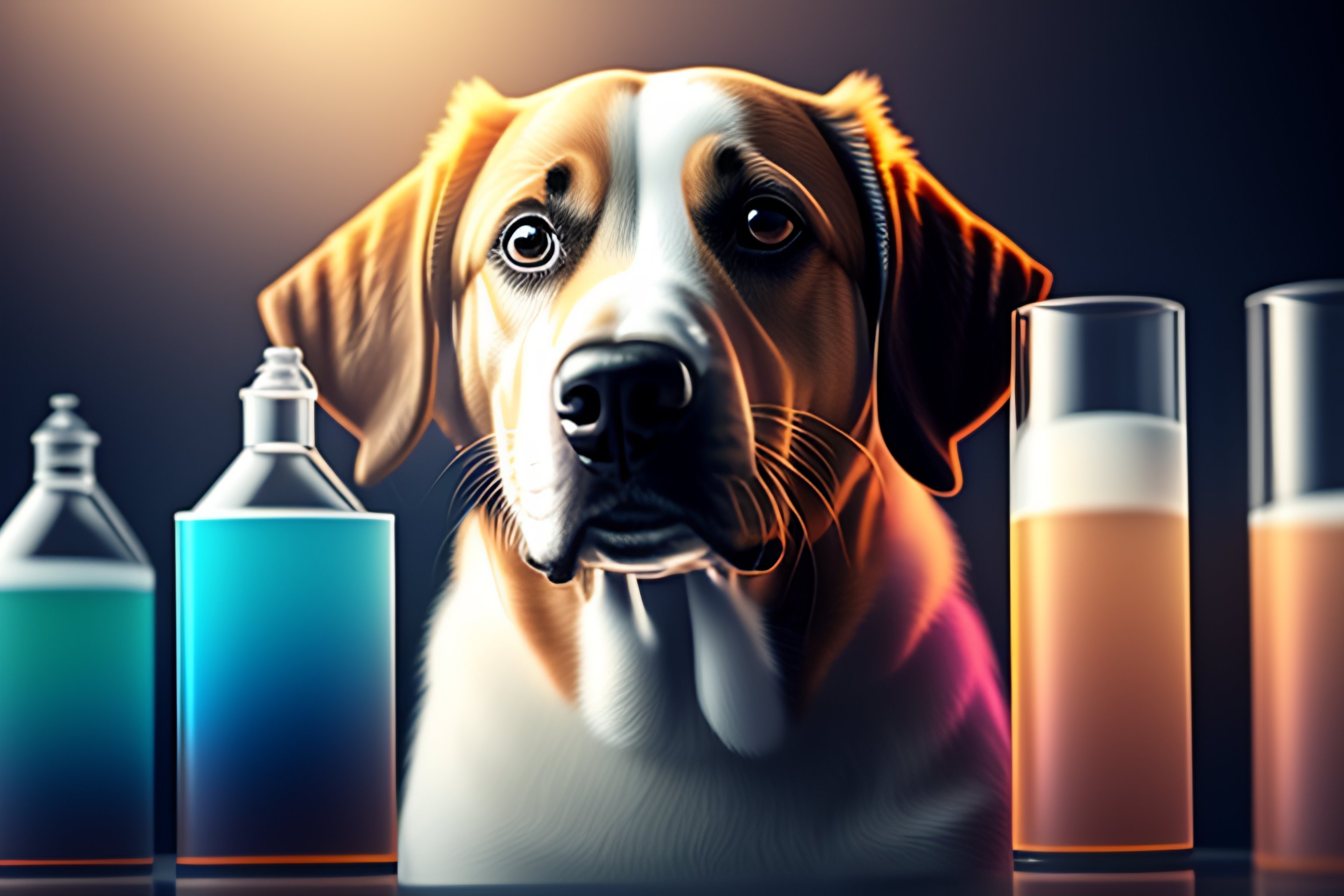 Lexica - A 3d render of a cute fuzzy pet dog dressed in a white lab ...