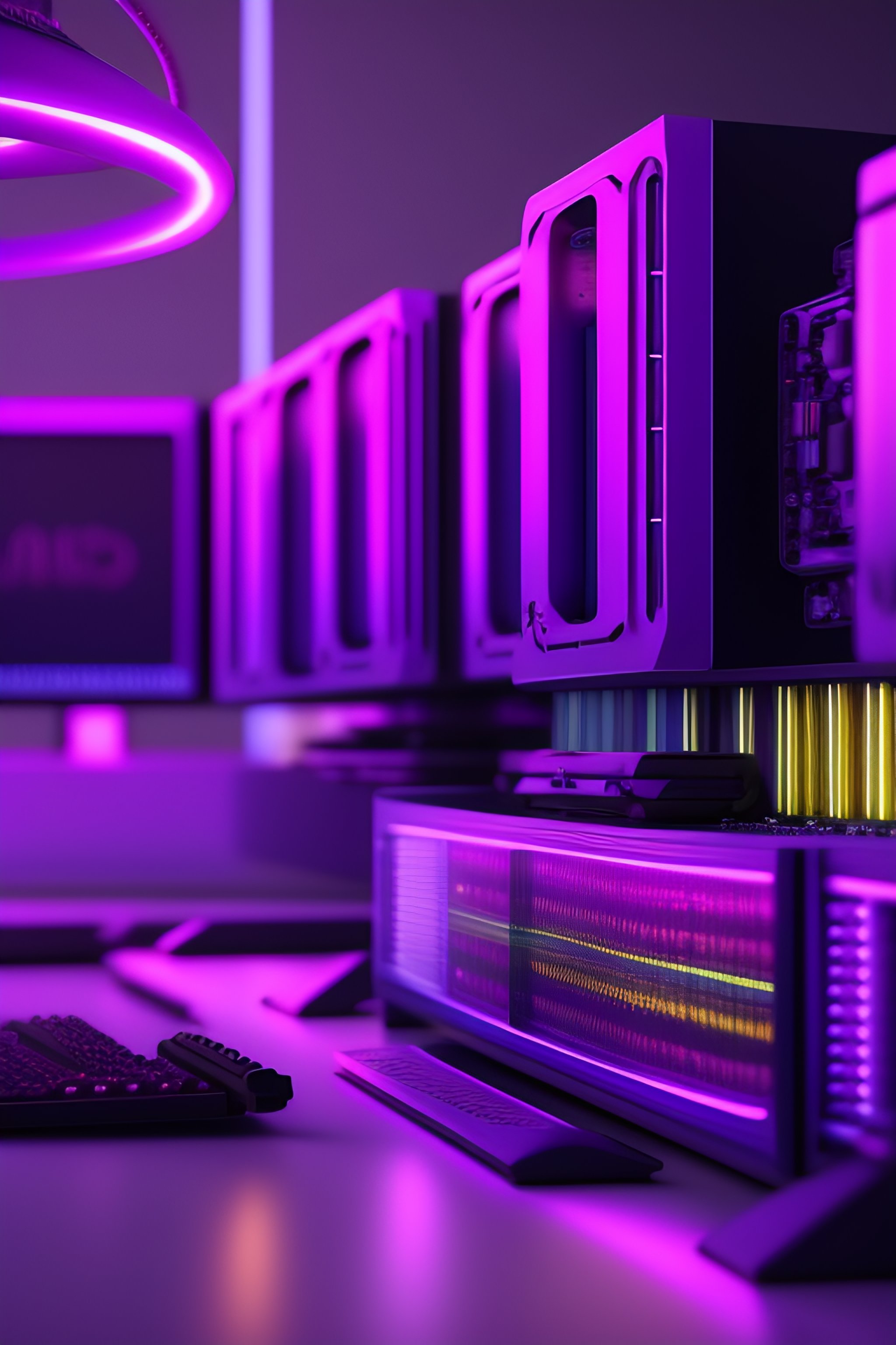 Lexica - 3d purple render of some elcetronics, lots of cables, analogic ...