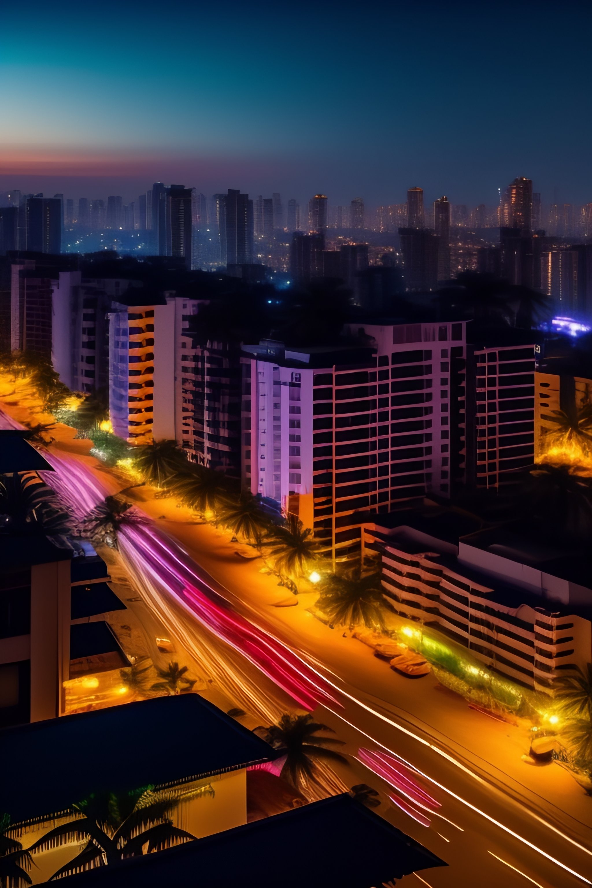 Lexica - Beautiful overhead sight of a Lower Parel during a real night ...