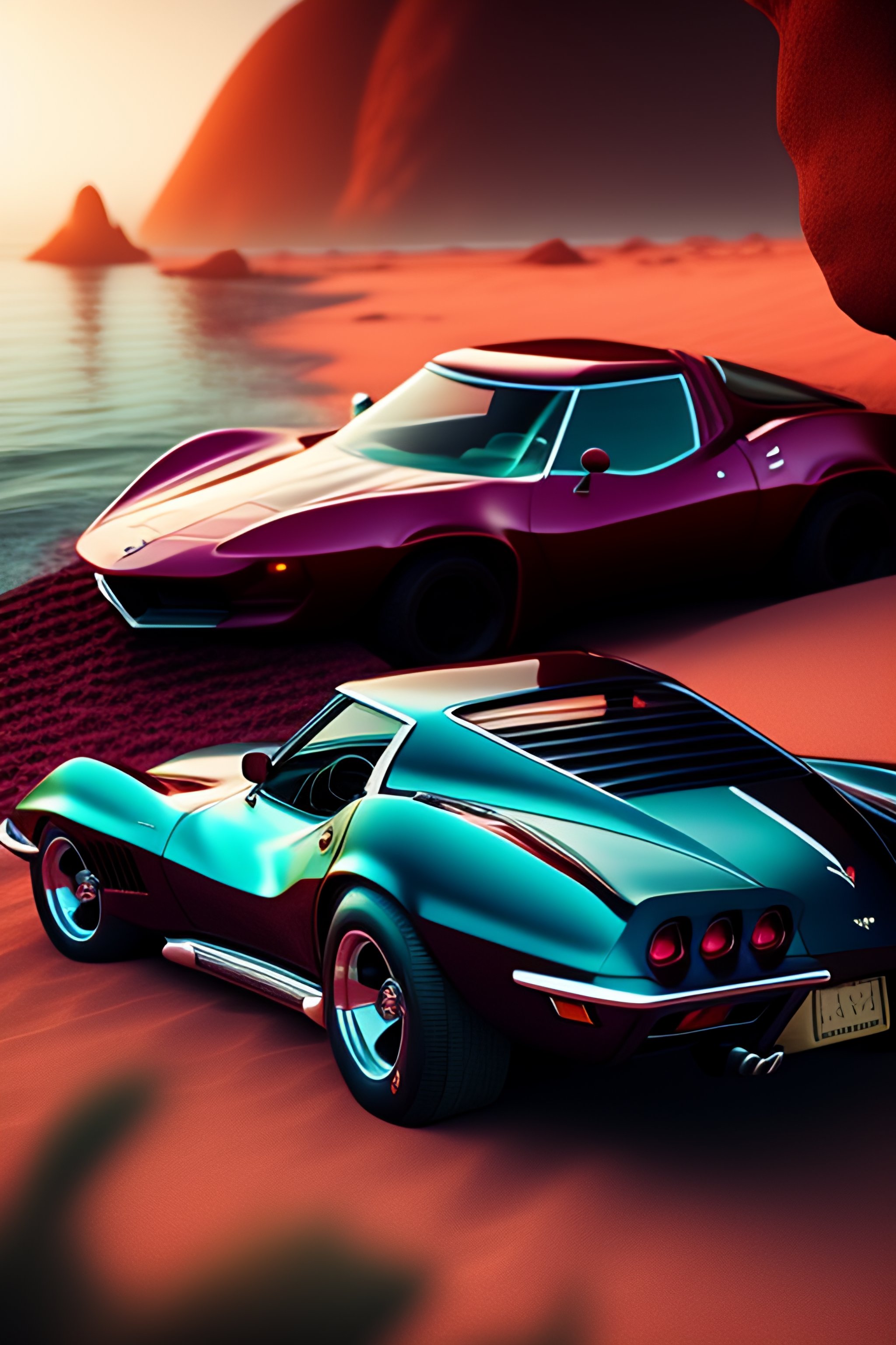 Lexica - Burgundy 1974 Corvette, underwater, sitting on ocean floor ...