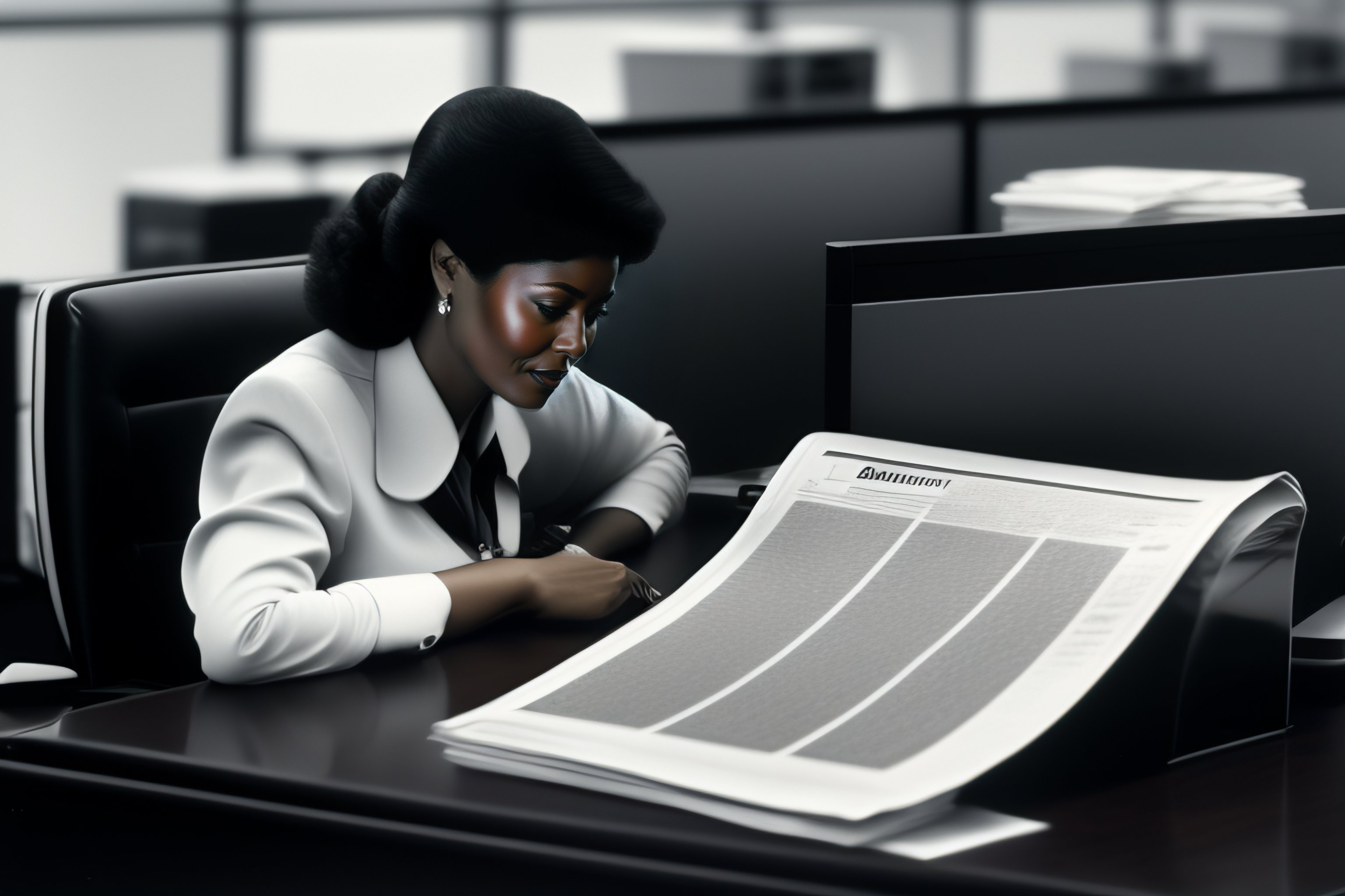 Lexica - An image of an office worker from the 1980s, black-and-white ...