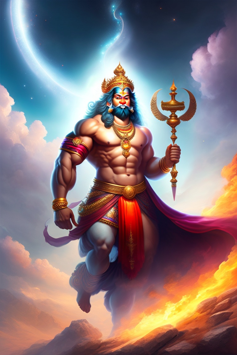 Lexica - A captivating hindu Lord Hanuman with mace surrounded by ...