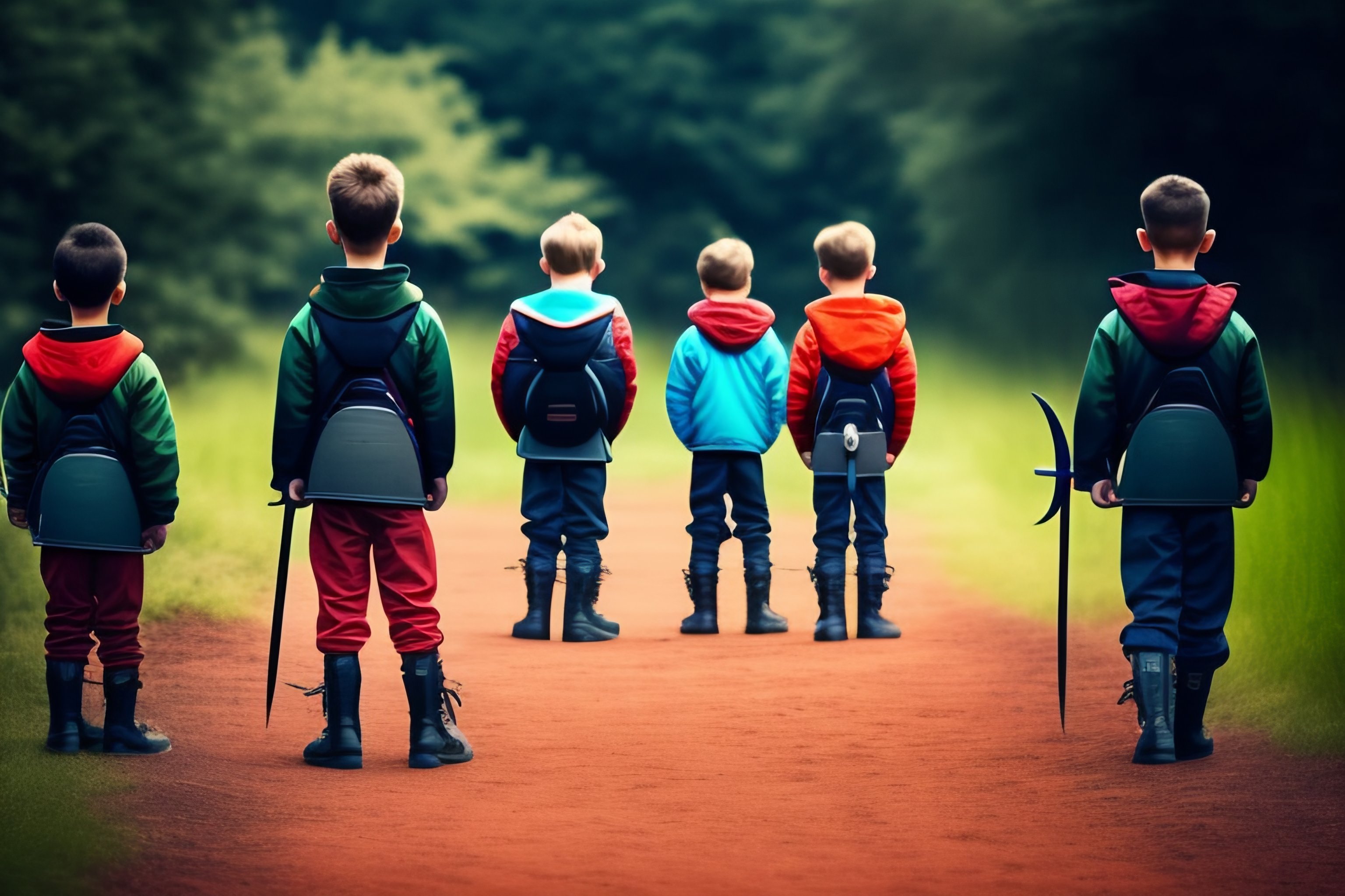 Lexica - The back of the young kids training to be a hunter. They are ...