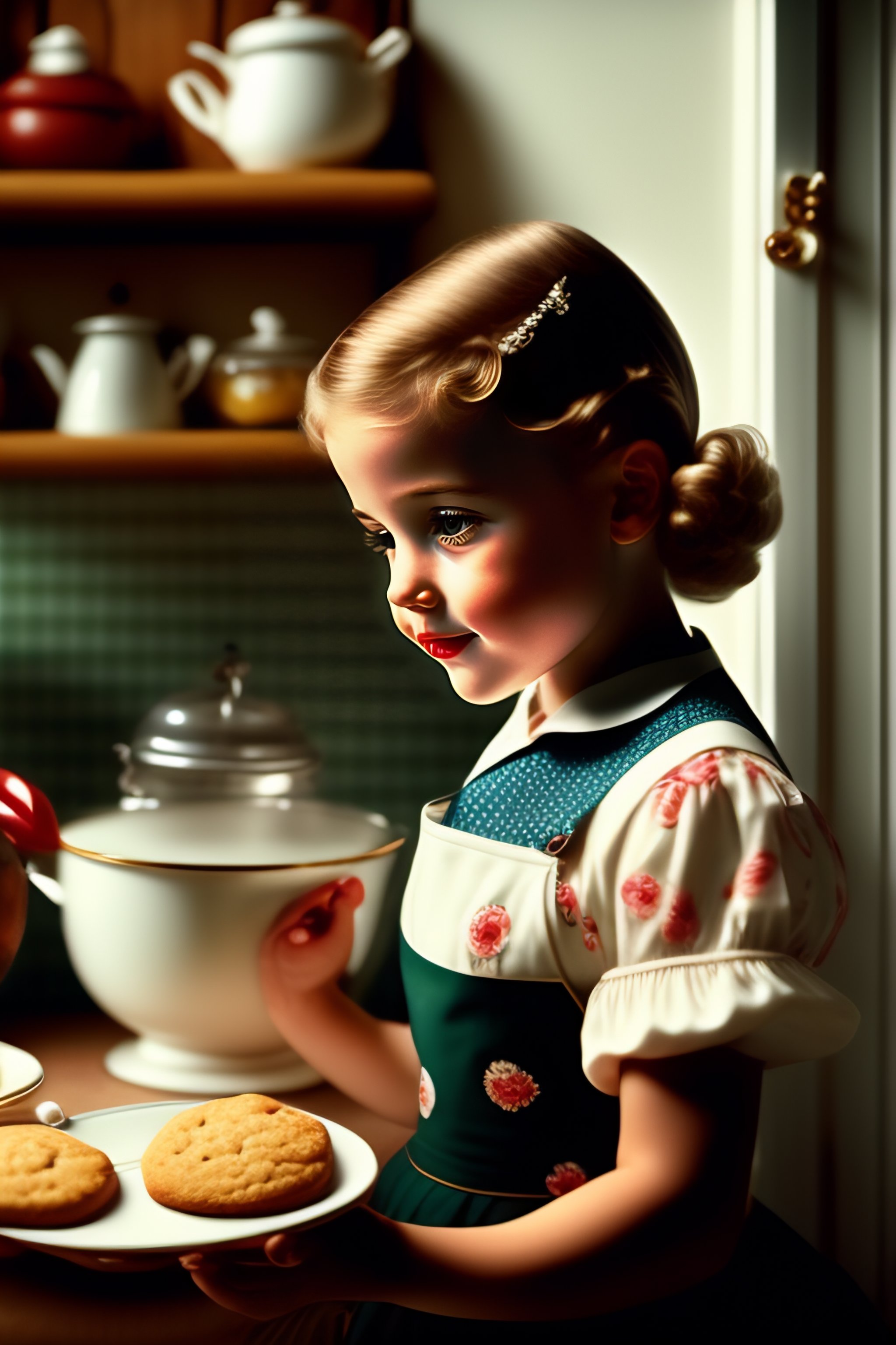 Lexica - Portrait a young beautiful 1950s british housewife cooking ...
