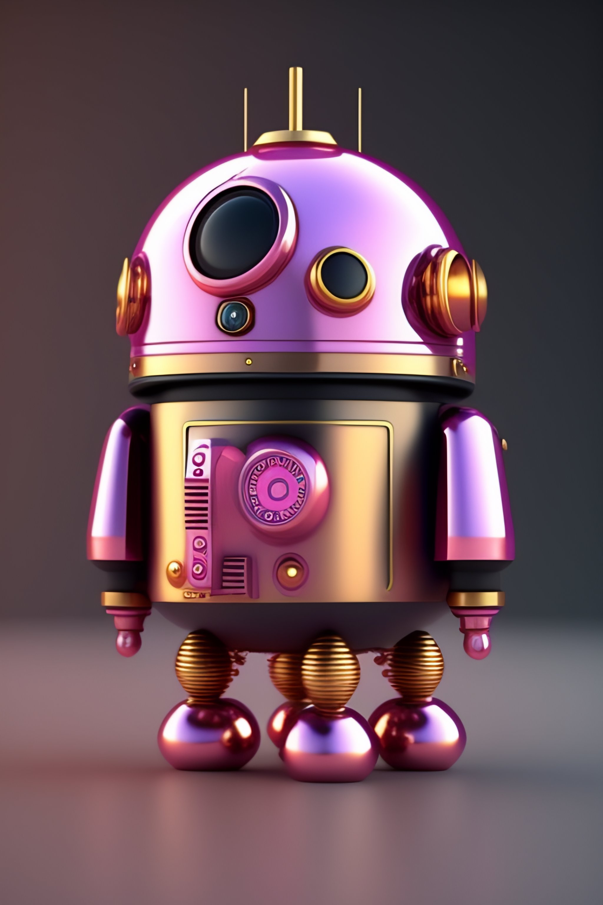 Lexica - C4D render of a comically tiny Cute and adorable steampunk droid in the kitchen, with a ...