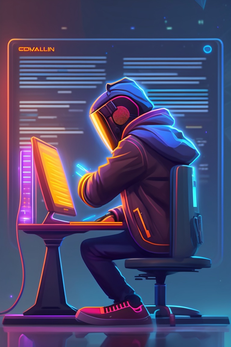 Lexica - Programmer man studying in the computer, hacker, cyberpunk