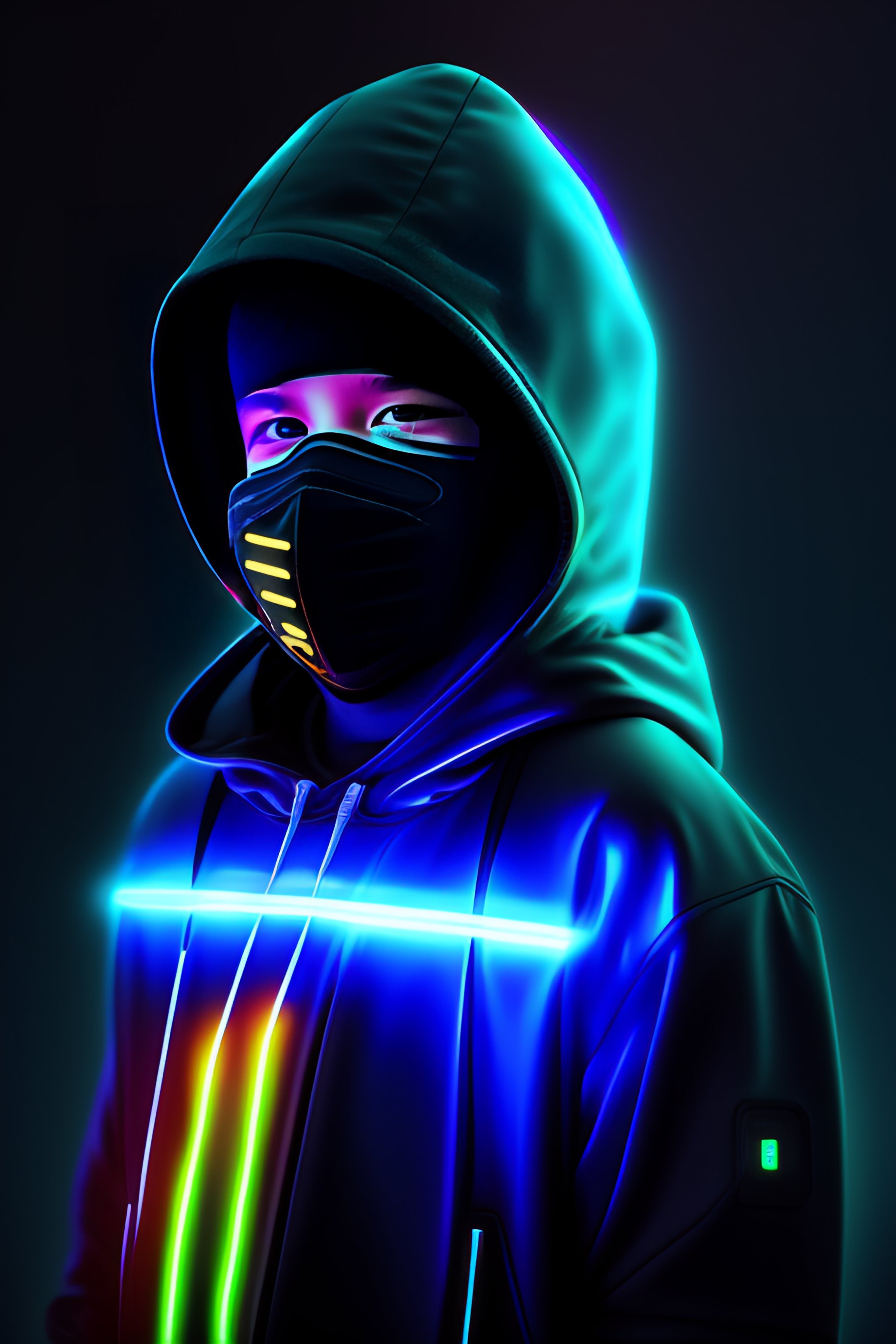 Lexica - Boy wearing black mask, hyper glow, anonymous, hacker, neon ...