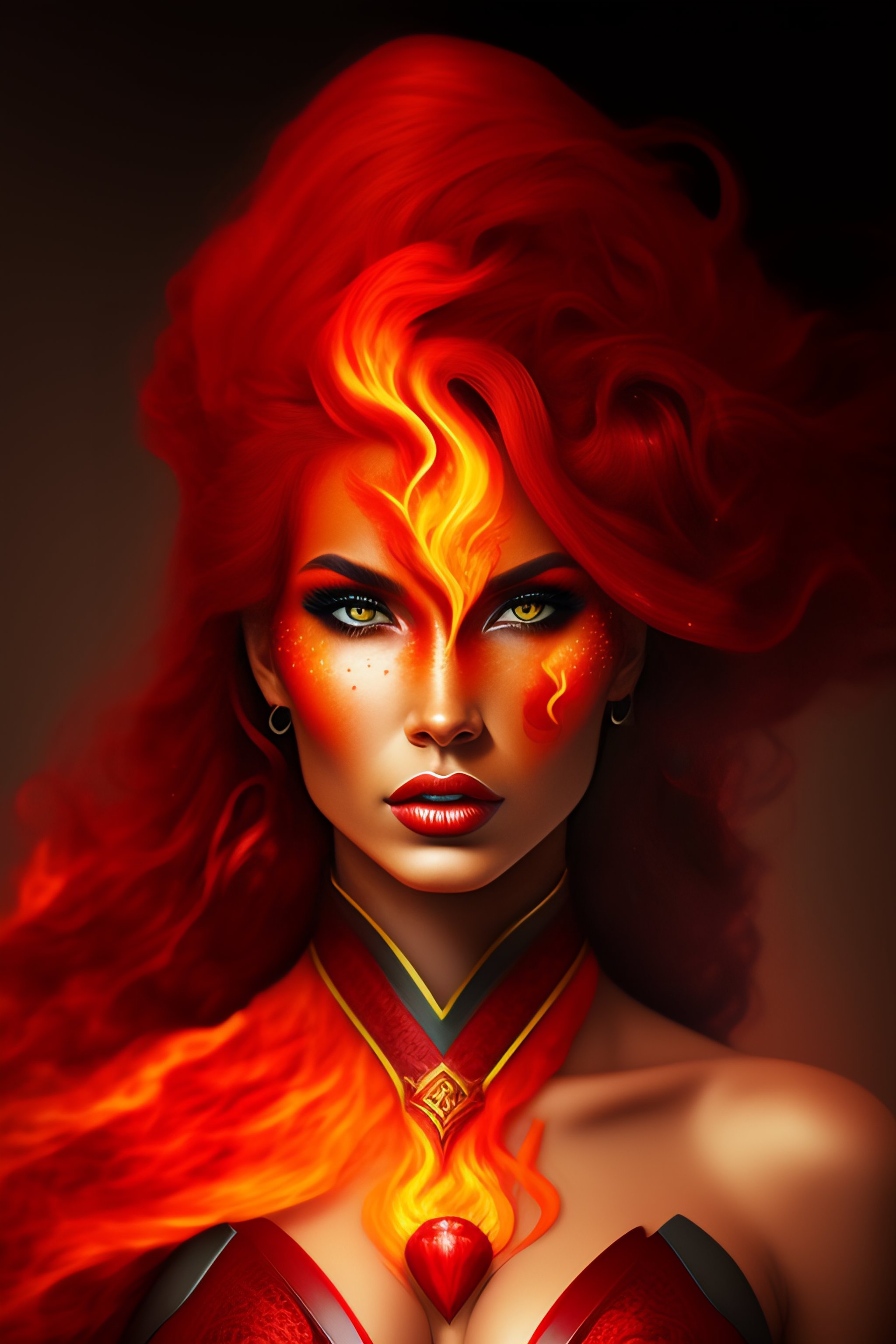 Lexica - Fiery redhed elemental woman beautifuly drawn