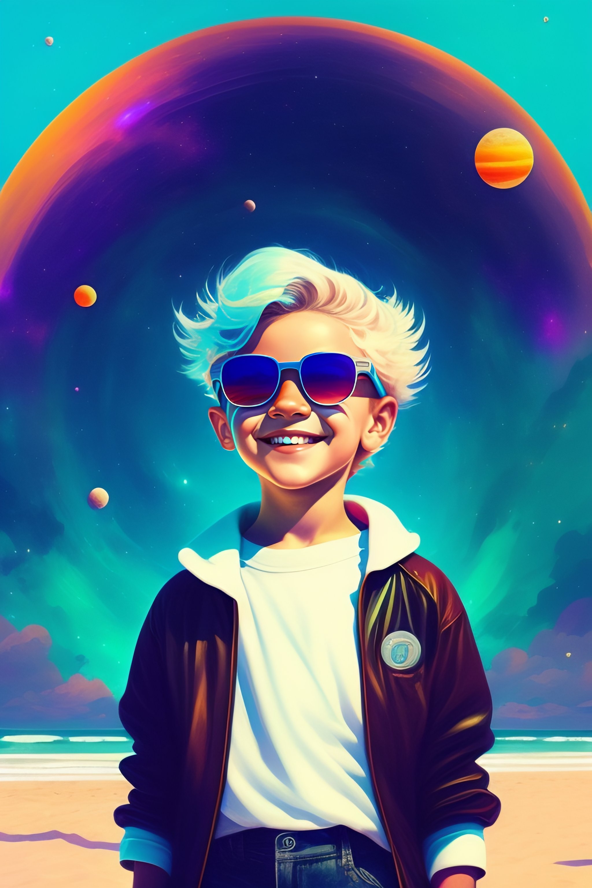 Lexica - Detailed portrait of a happy futuristic Young boy on a ...