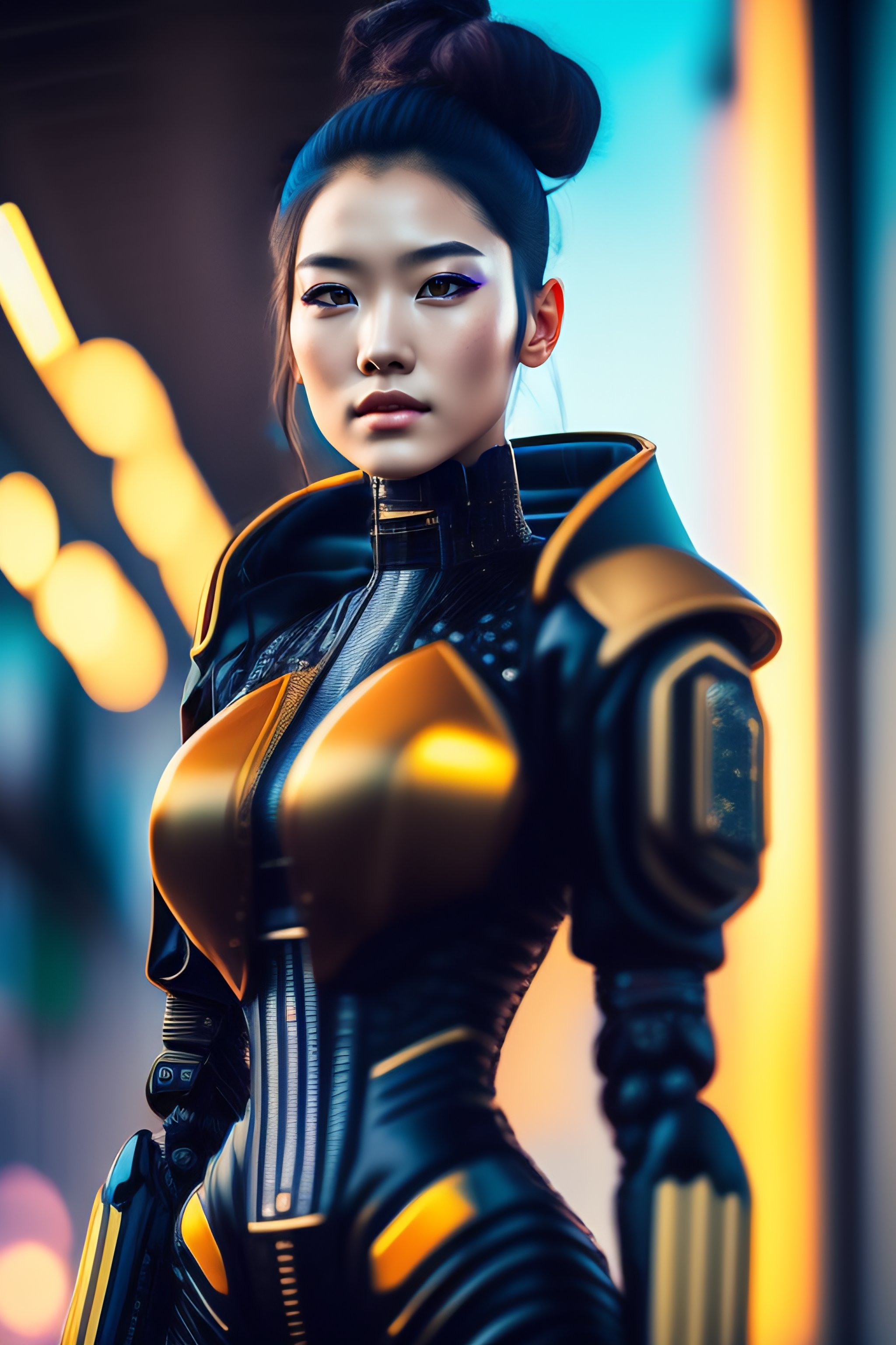 Lexica - 85mm - 135mm Professional photo of an 18 years old cyberpunk ...
