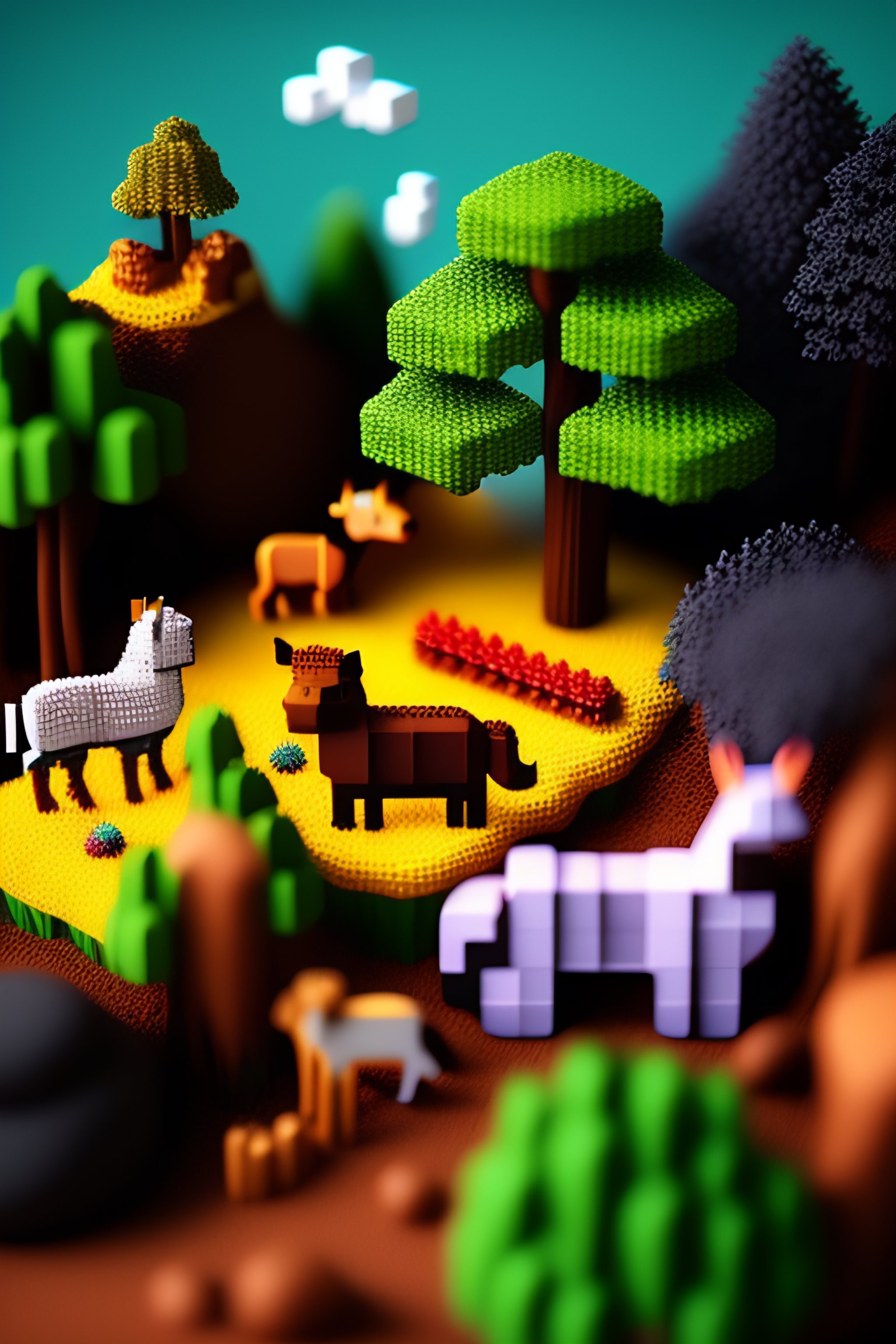 Lexica - Voxel art of animals in a forest