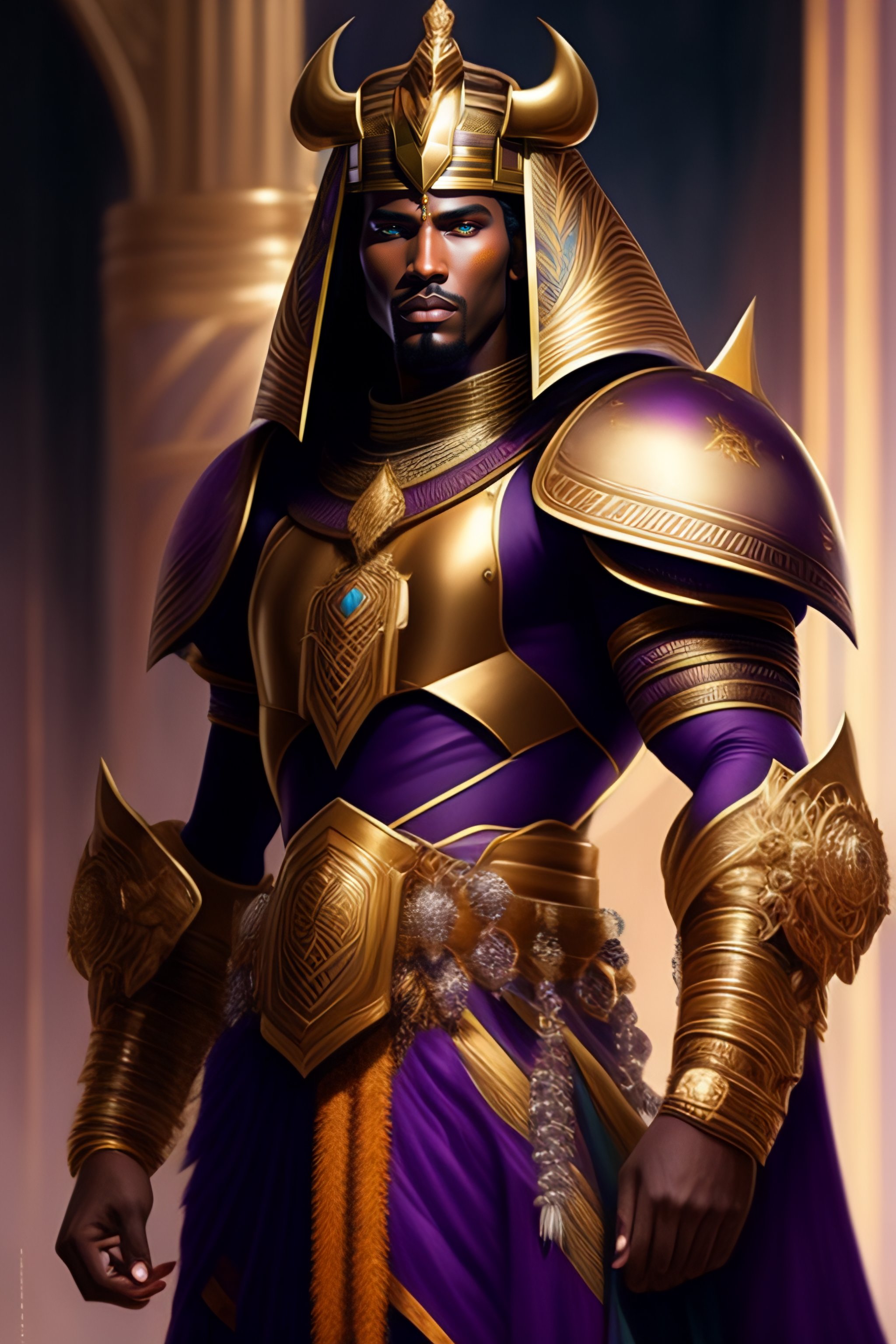 Lexica - Painting of a Caucasian pharaoh in full purple and gold beetle ...