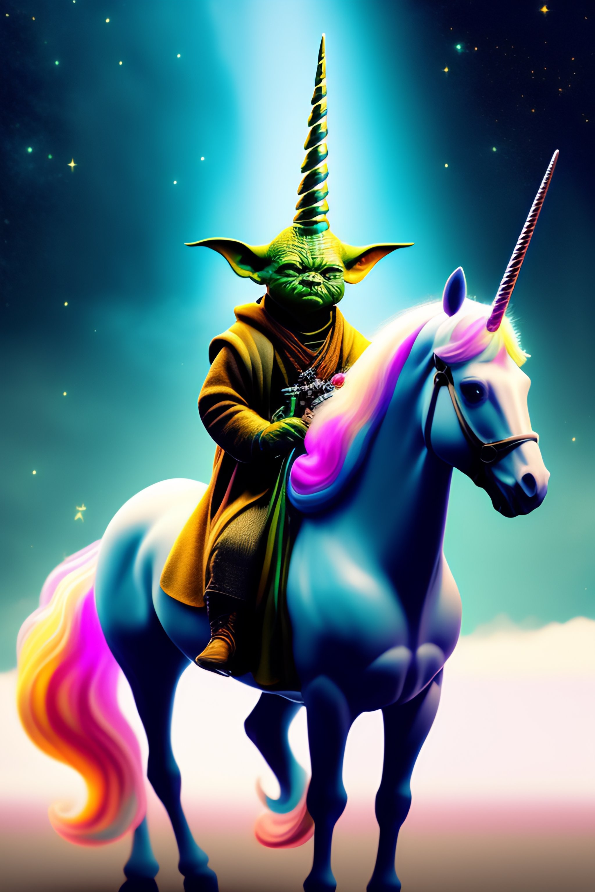 Lexica - Yoda riding a unicorn