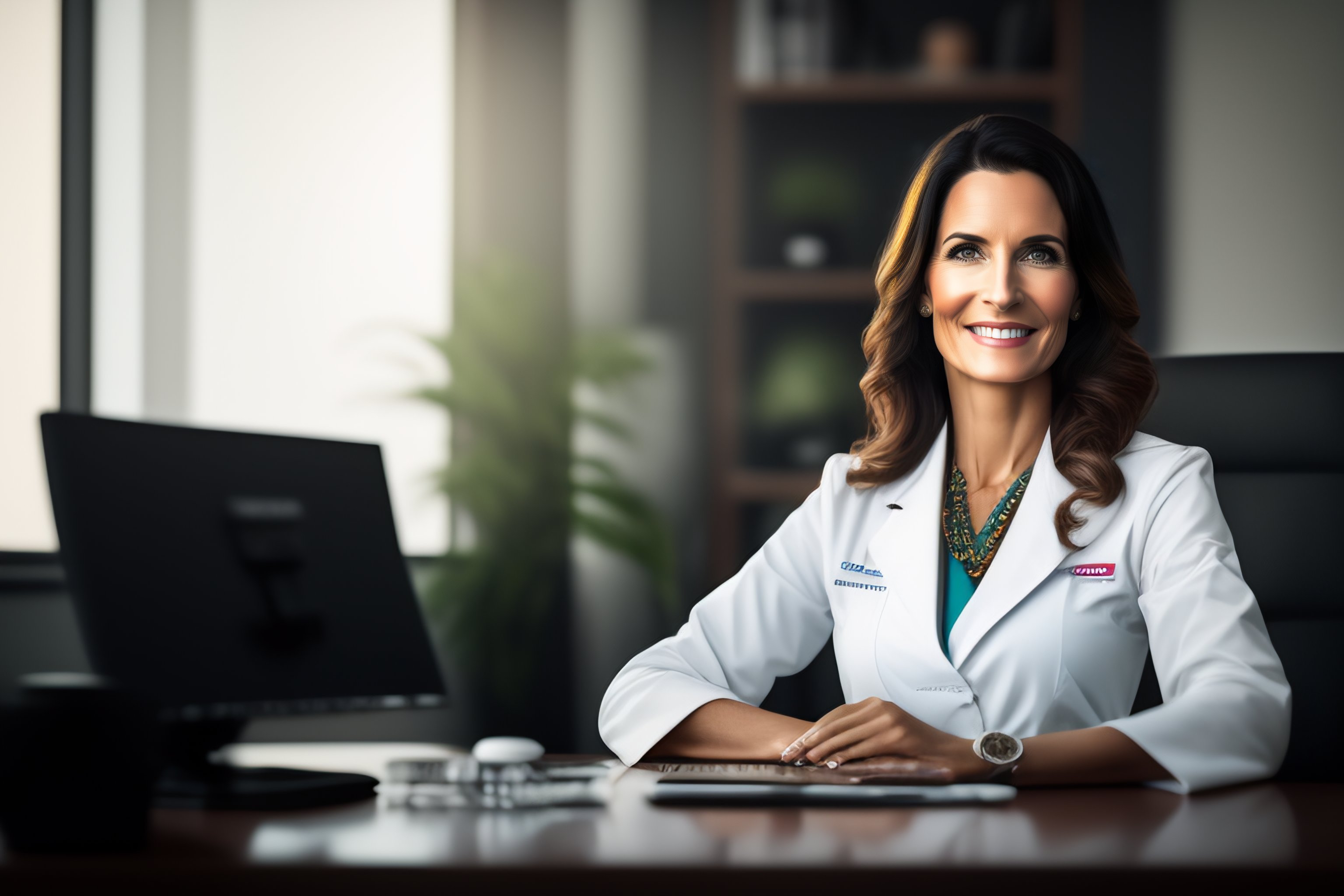 Lexica - Realistic portrait of a female psychiatrist in her forties ...