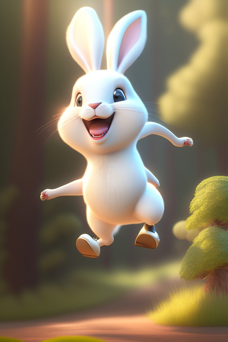 Lexica - 3D white rabbit, character, smiling, pixar style, CGI, jumping ...
