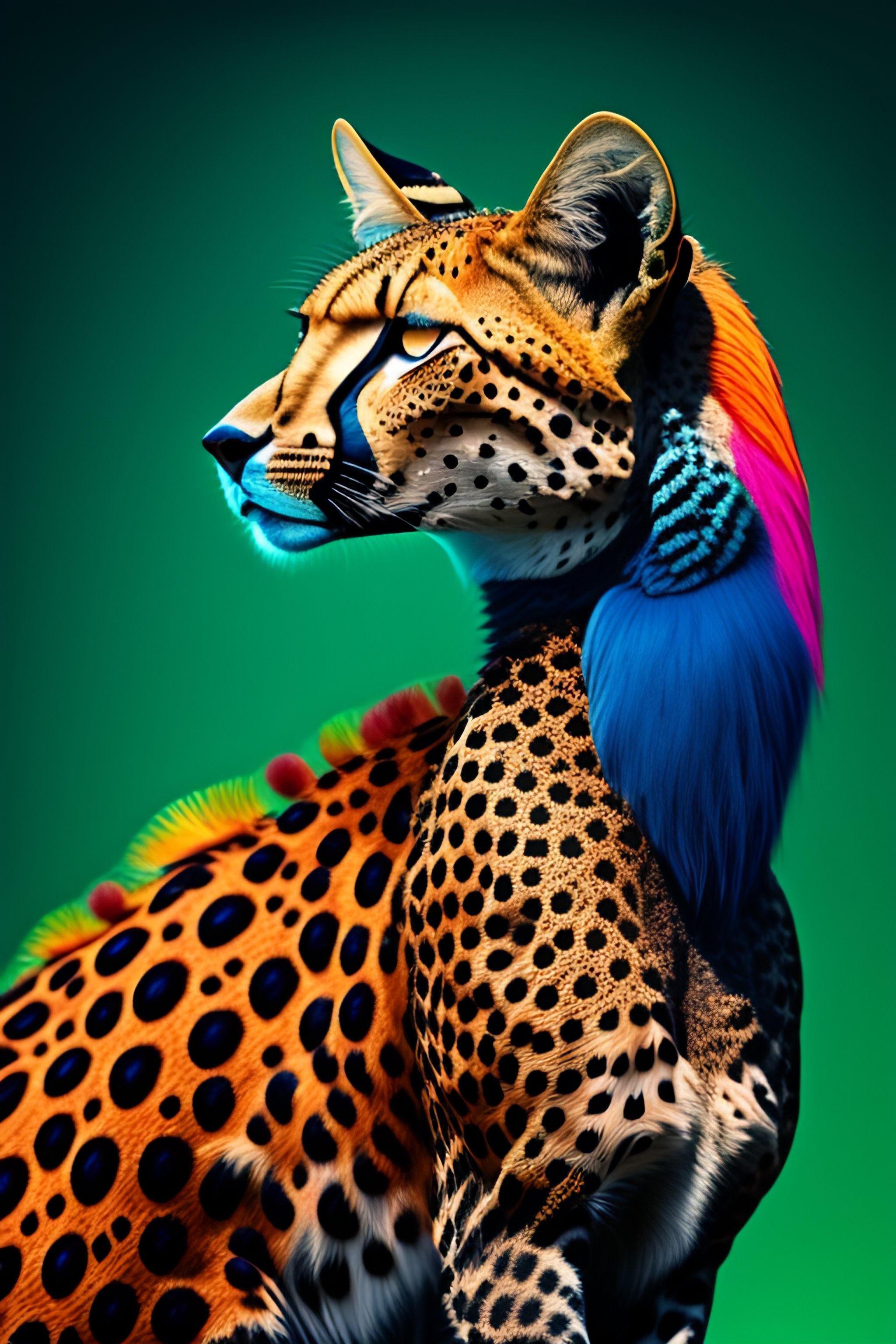 Lexica - A colored cheetah with a full body covered in peacock feathers ...