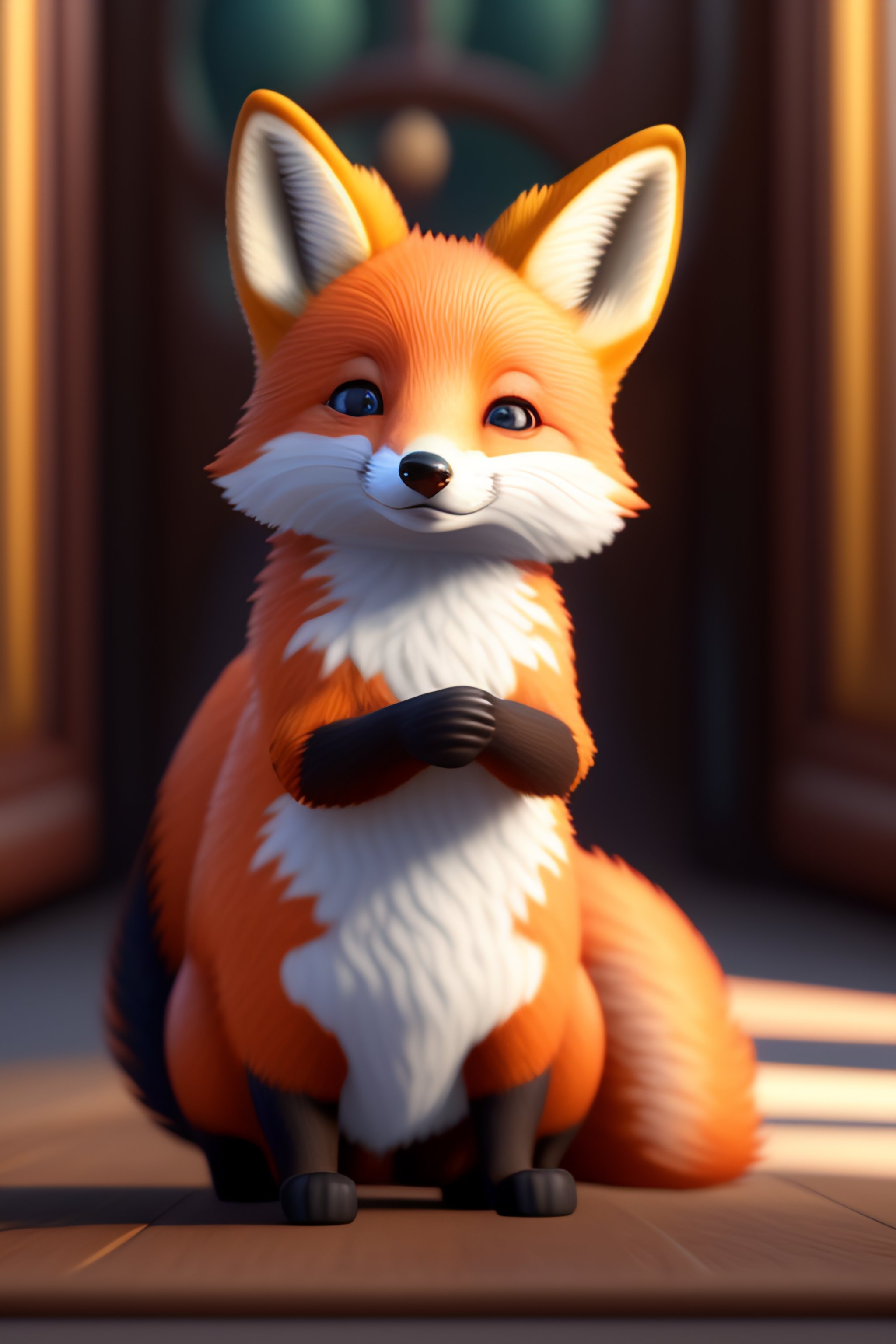 Lexica - Cute small Fox waving at me and smiling greeting me in front ...