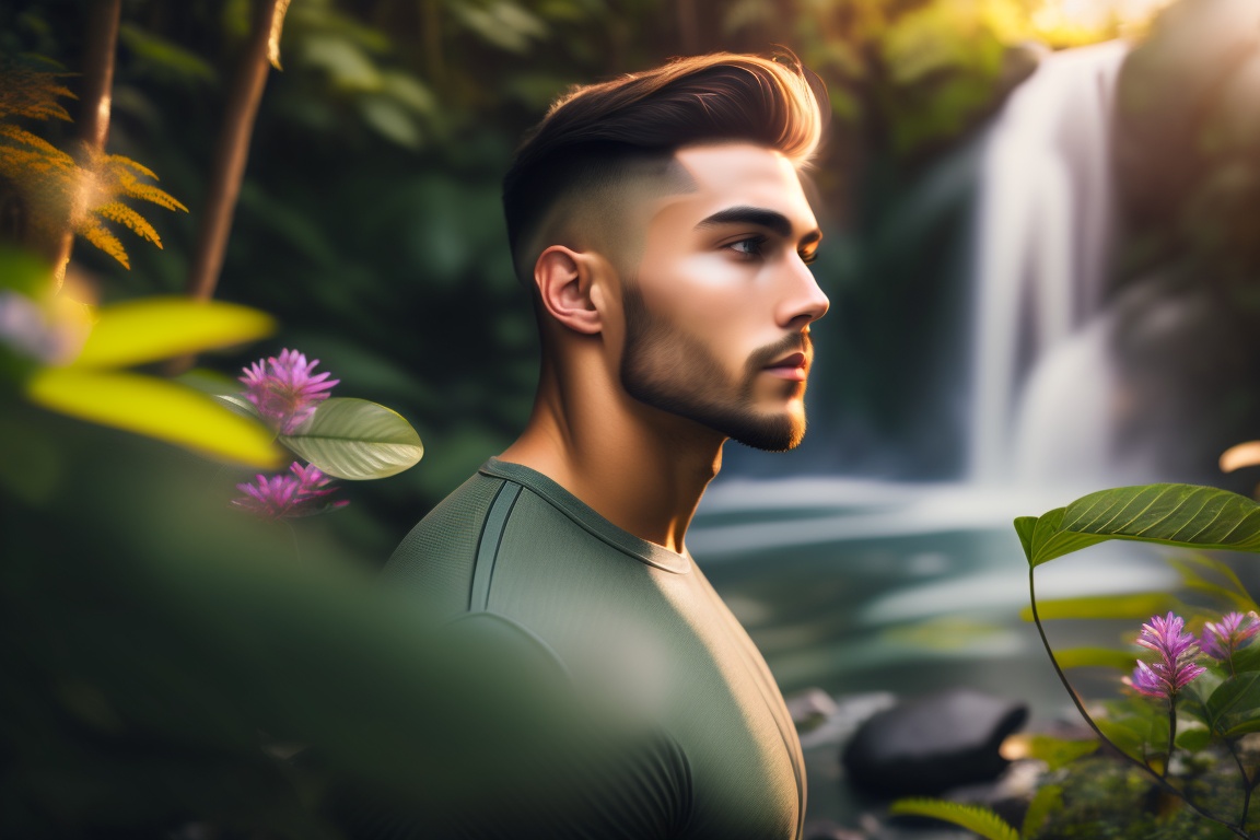 Lexica - A snapshot of a man staring in awe at a cascading waterfall ...