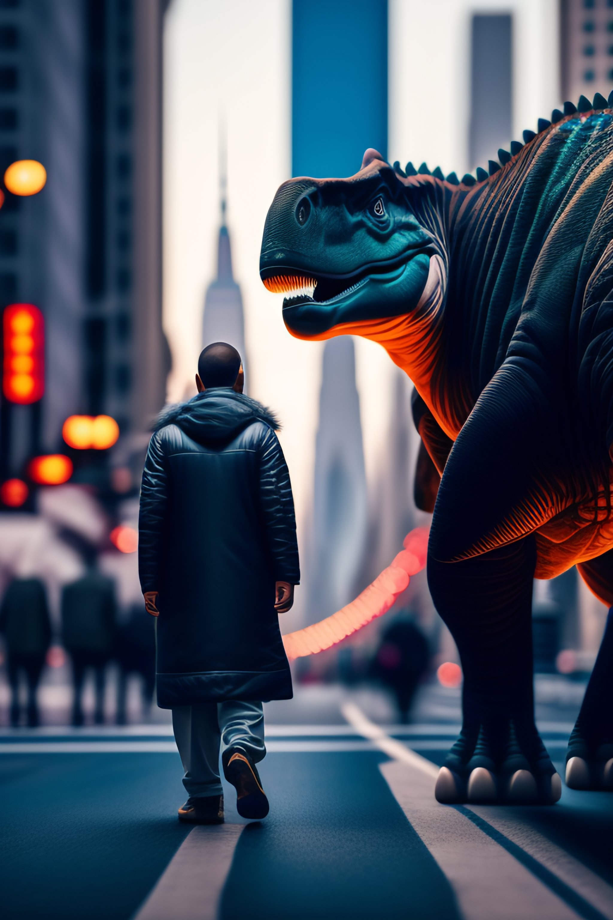 Lexica - Humans with Dinosaurs heads walking on new york, 4k, soft ...