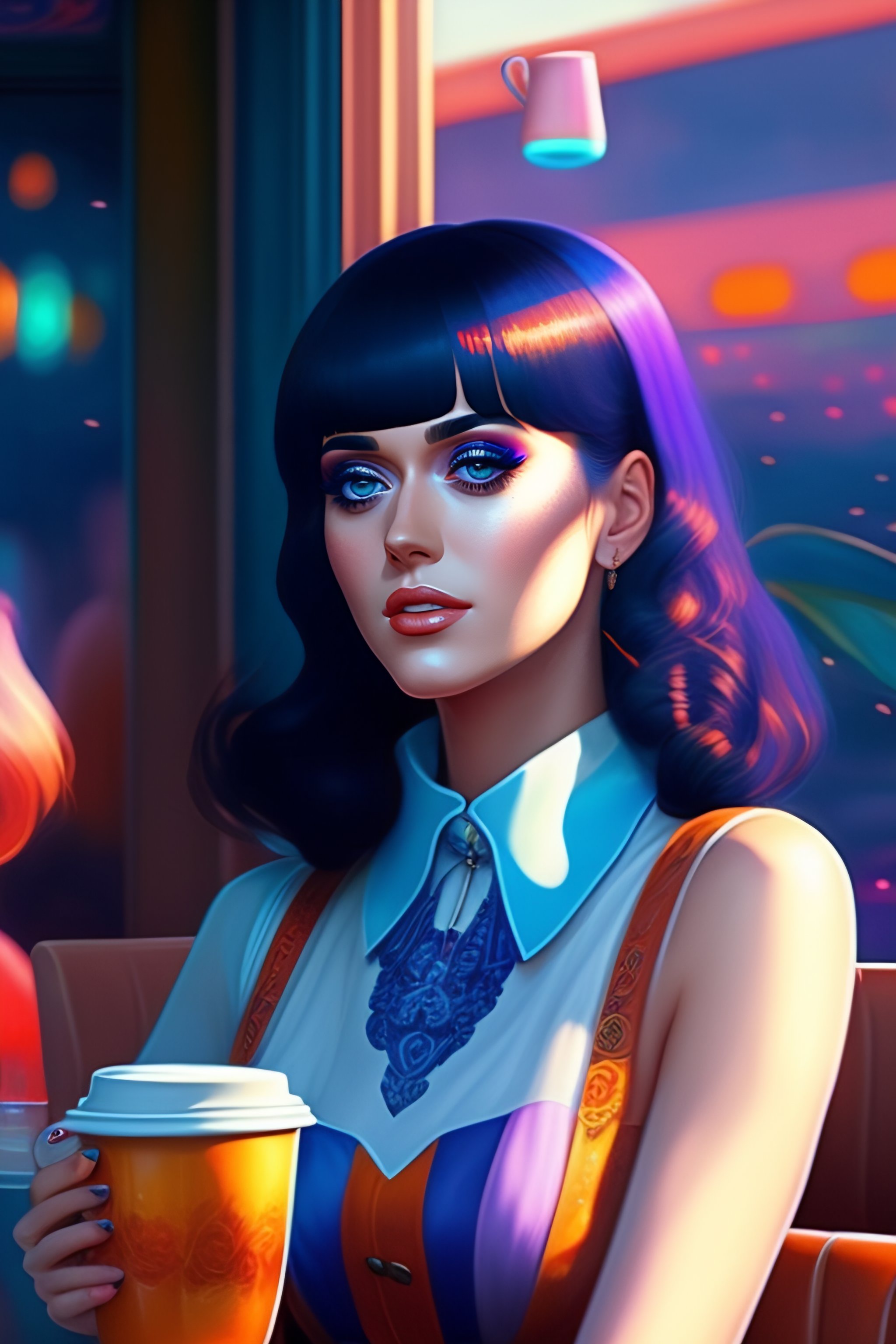 Lexica - Katy perry, cute girl in blue dress sitting psychedelic ...