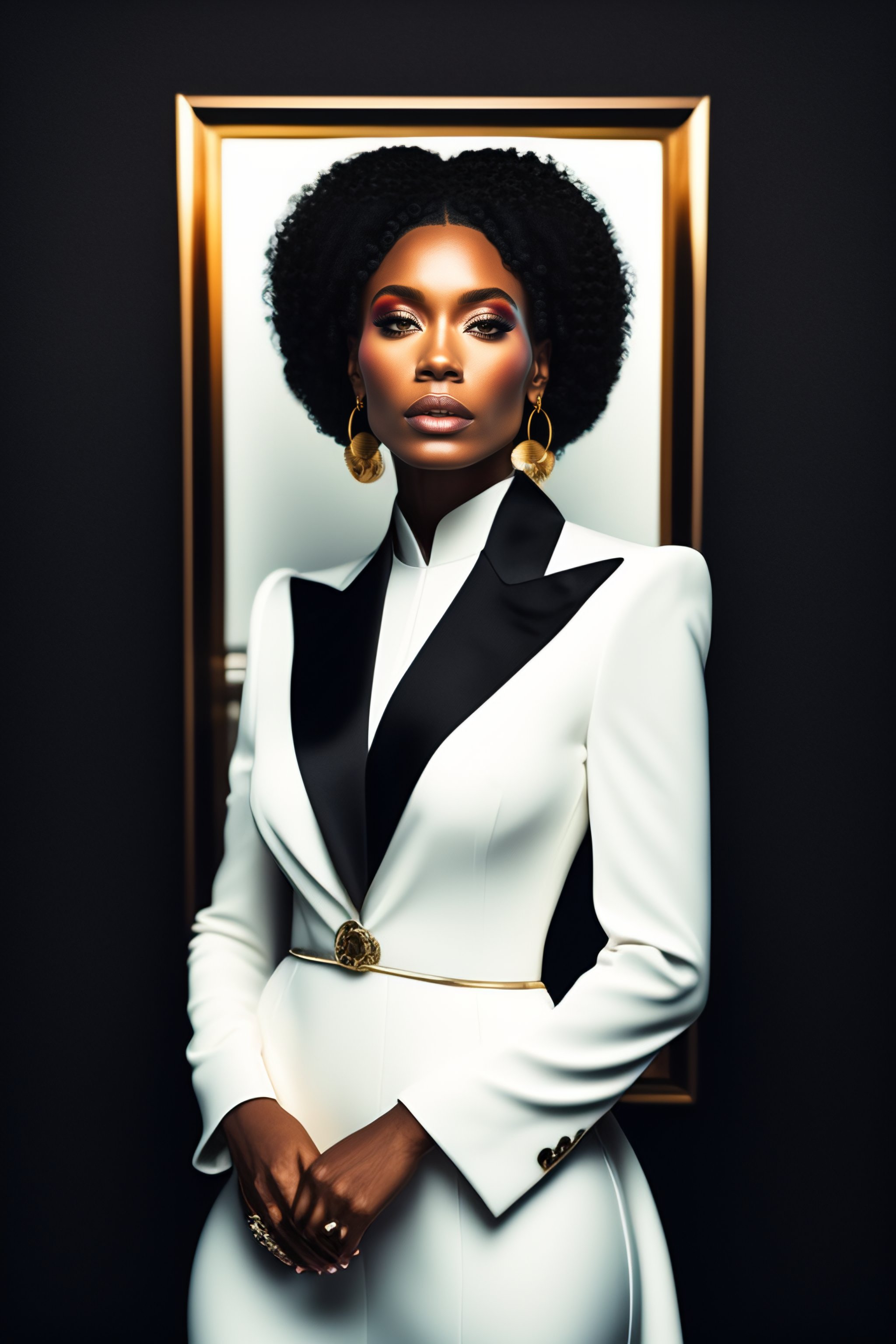 Lexica - Portrait of a gorgeous white woman in a black suit