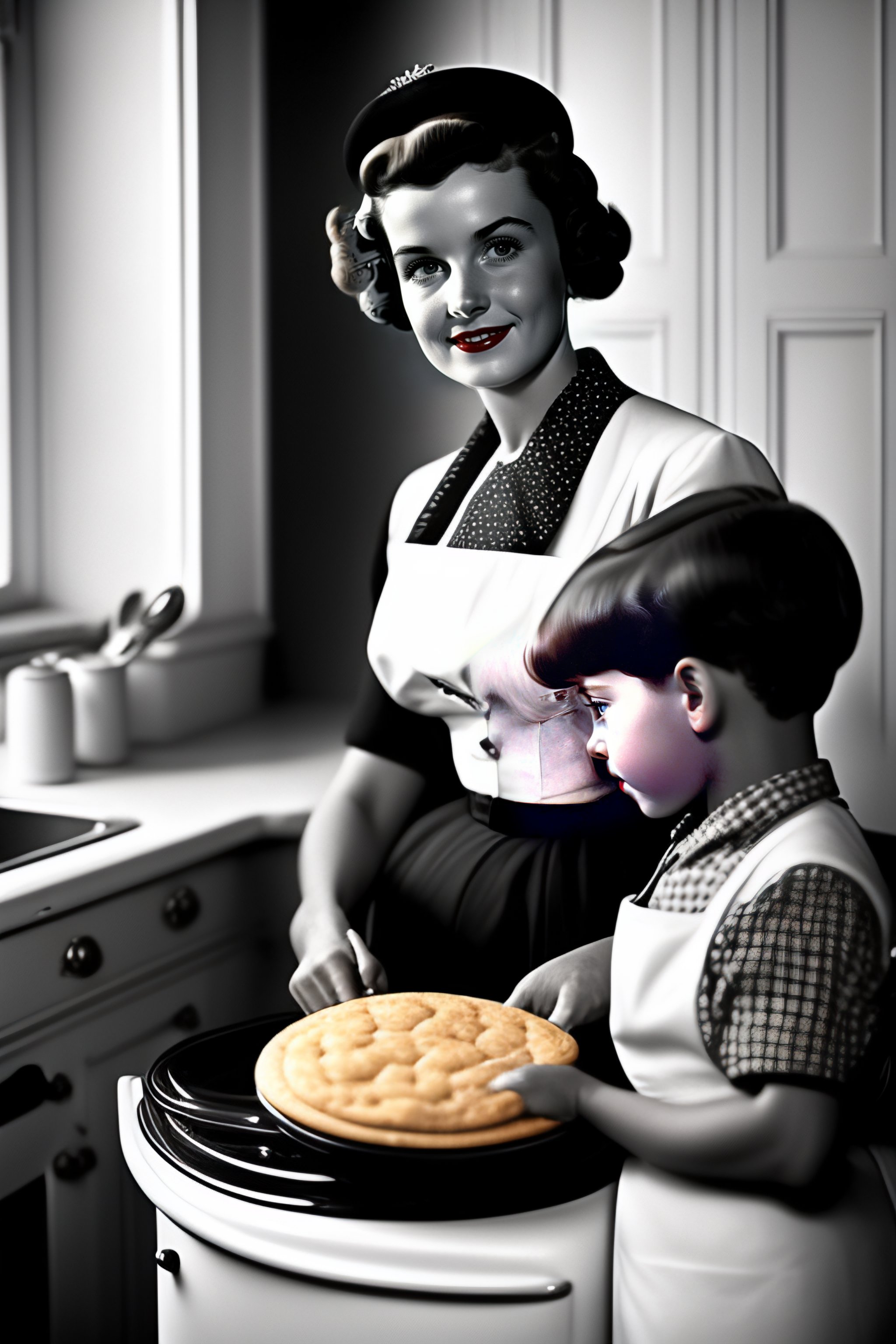 Lexica - Portrait a young beautiful 1950s british housewife cooking ...