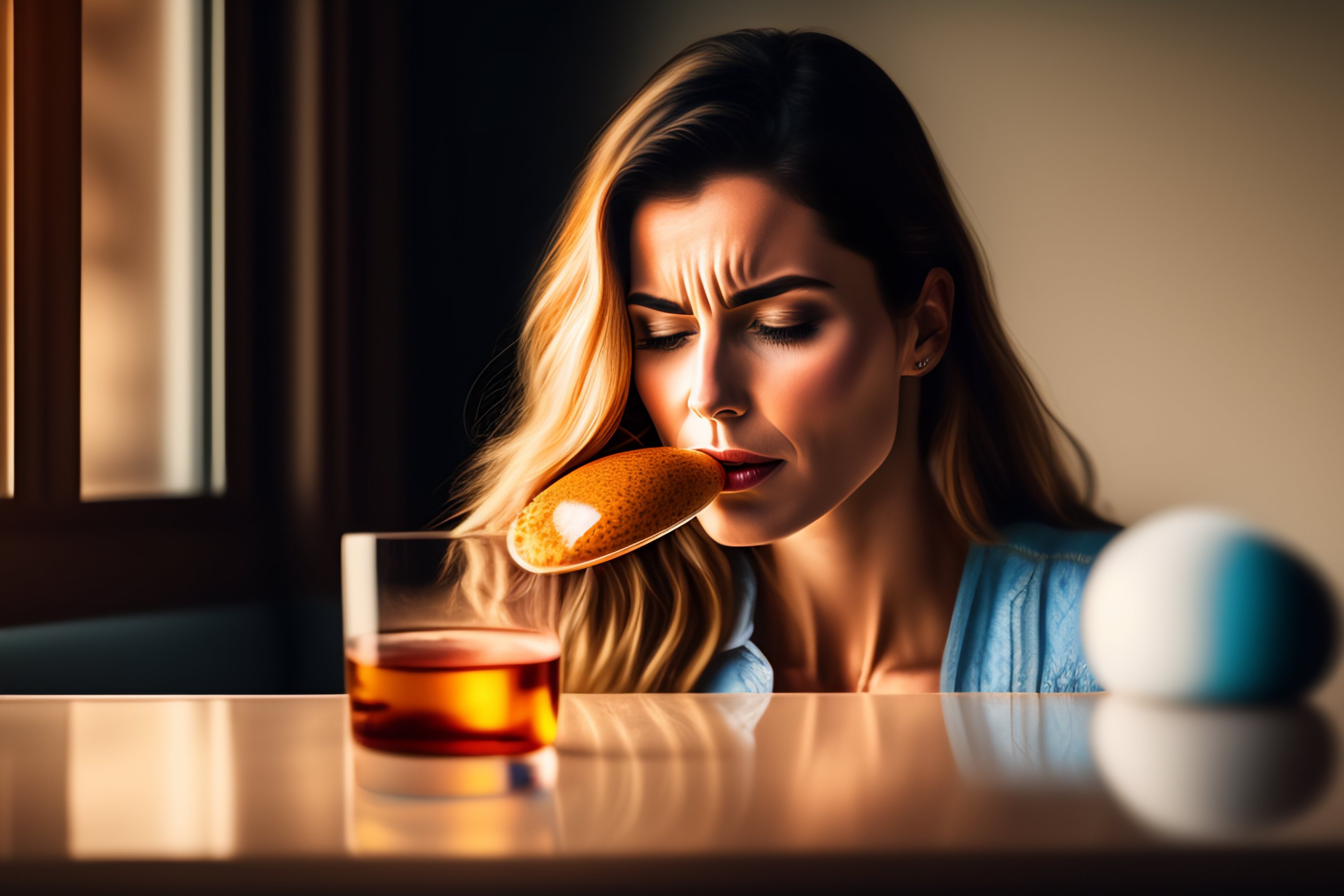 Lexica - Woman swallowing a pill with a glass of water