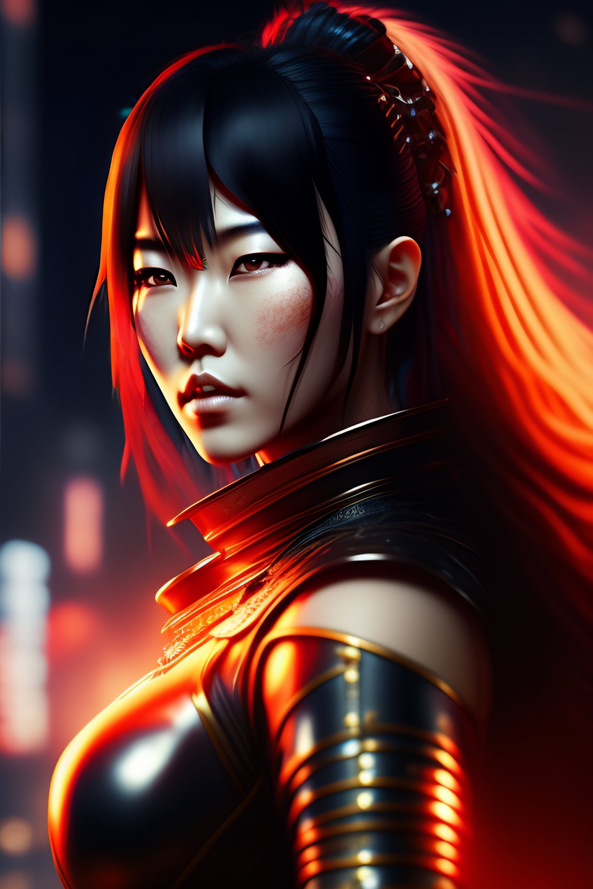 Lexica - A japanese female warrior, cyberpunk, fullmoon background ...