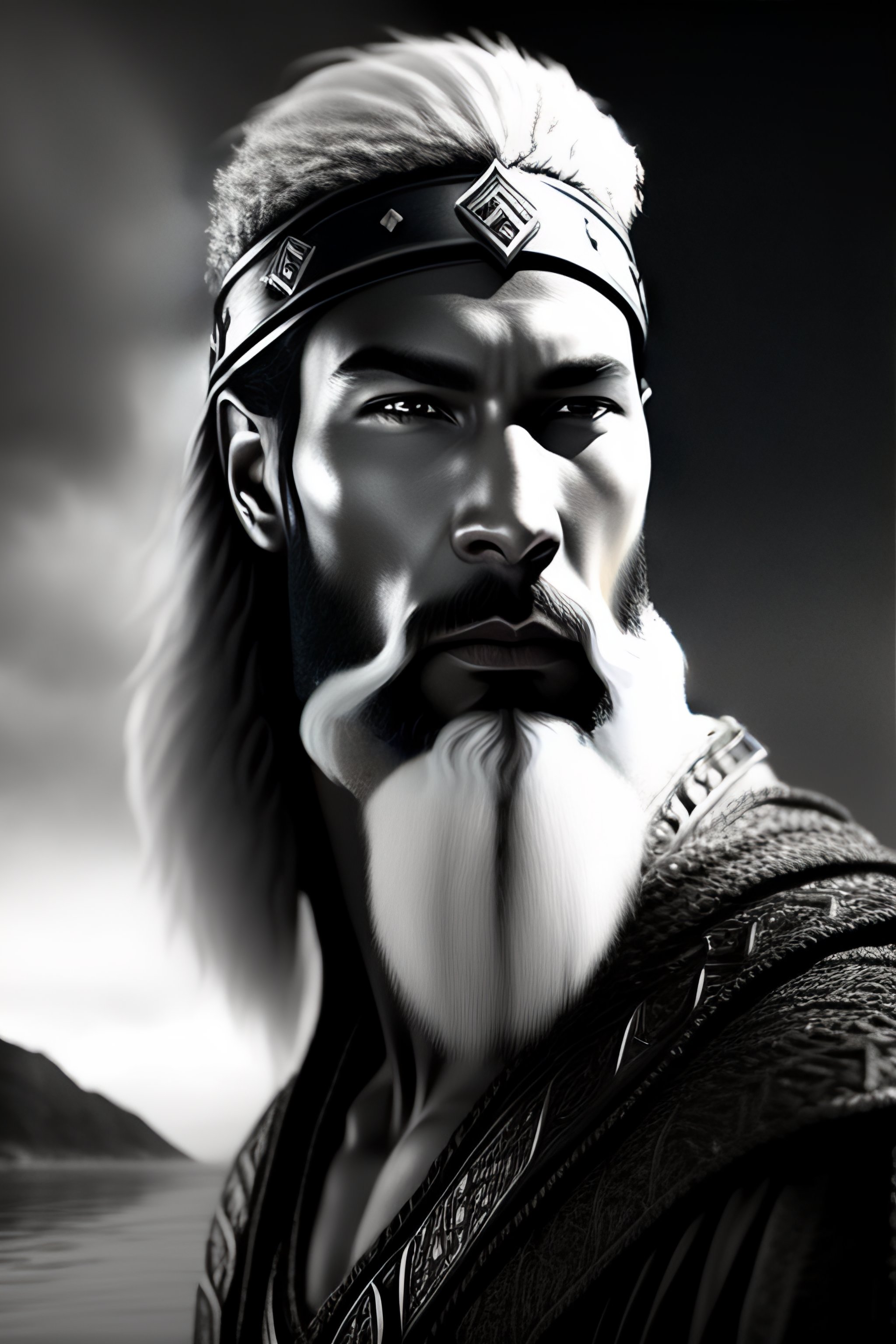Lexica - Viking man warior realistic ,black and wite ,keanu rives