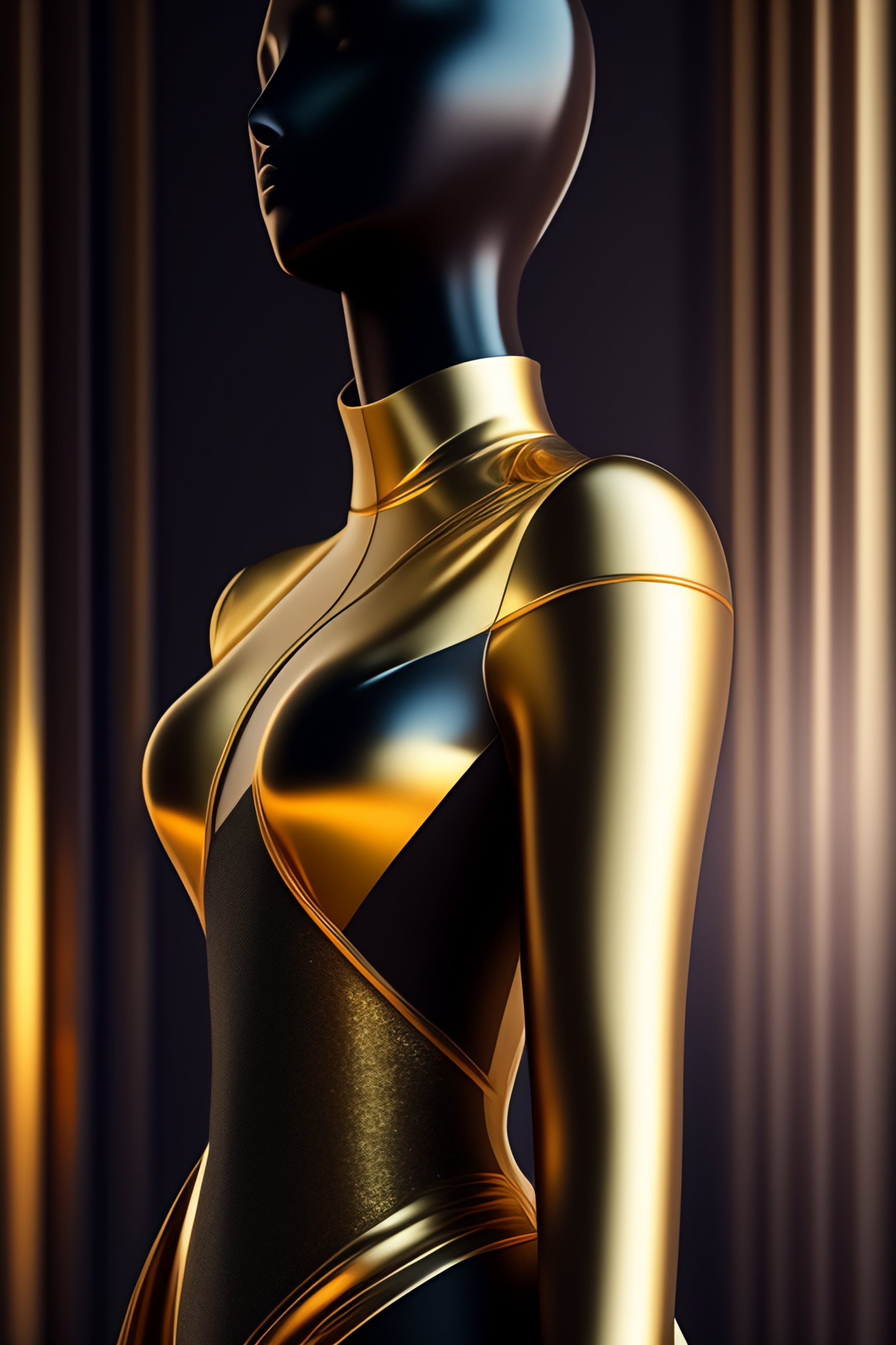 Lexica - A haute couture dress black, gold, hyper realistic, ultra ...