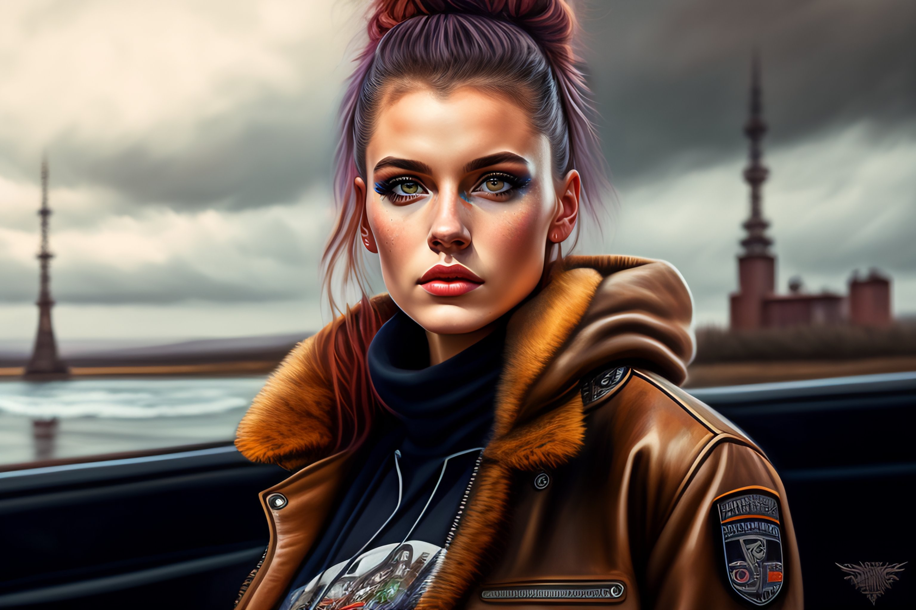 Lexica - Cute punk rock girl, mad max jacket, renaissance, cables on ...
