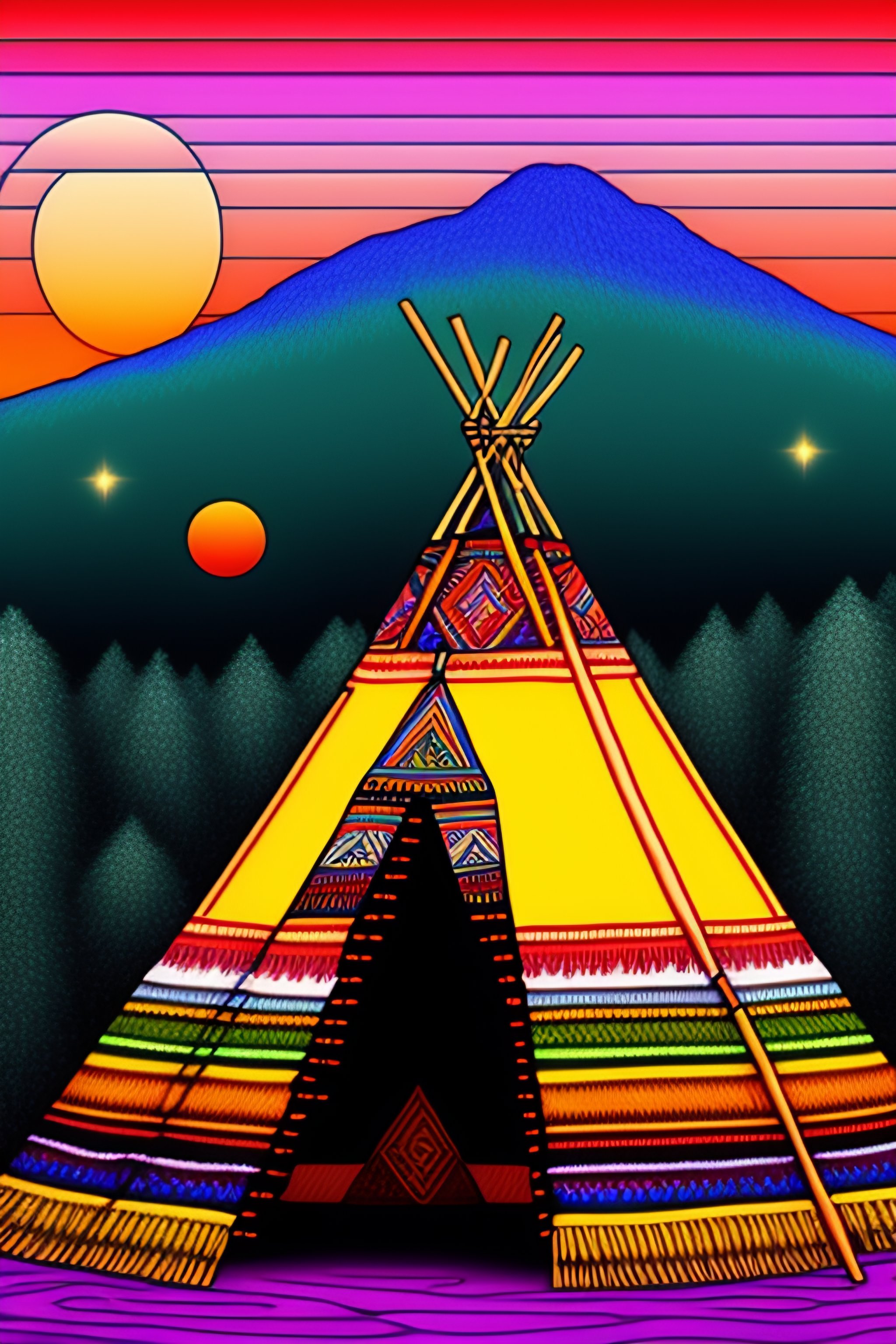 Lexica - Highly detailed colored line drawing of indian teepee ...