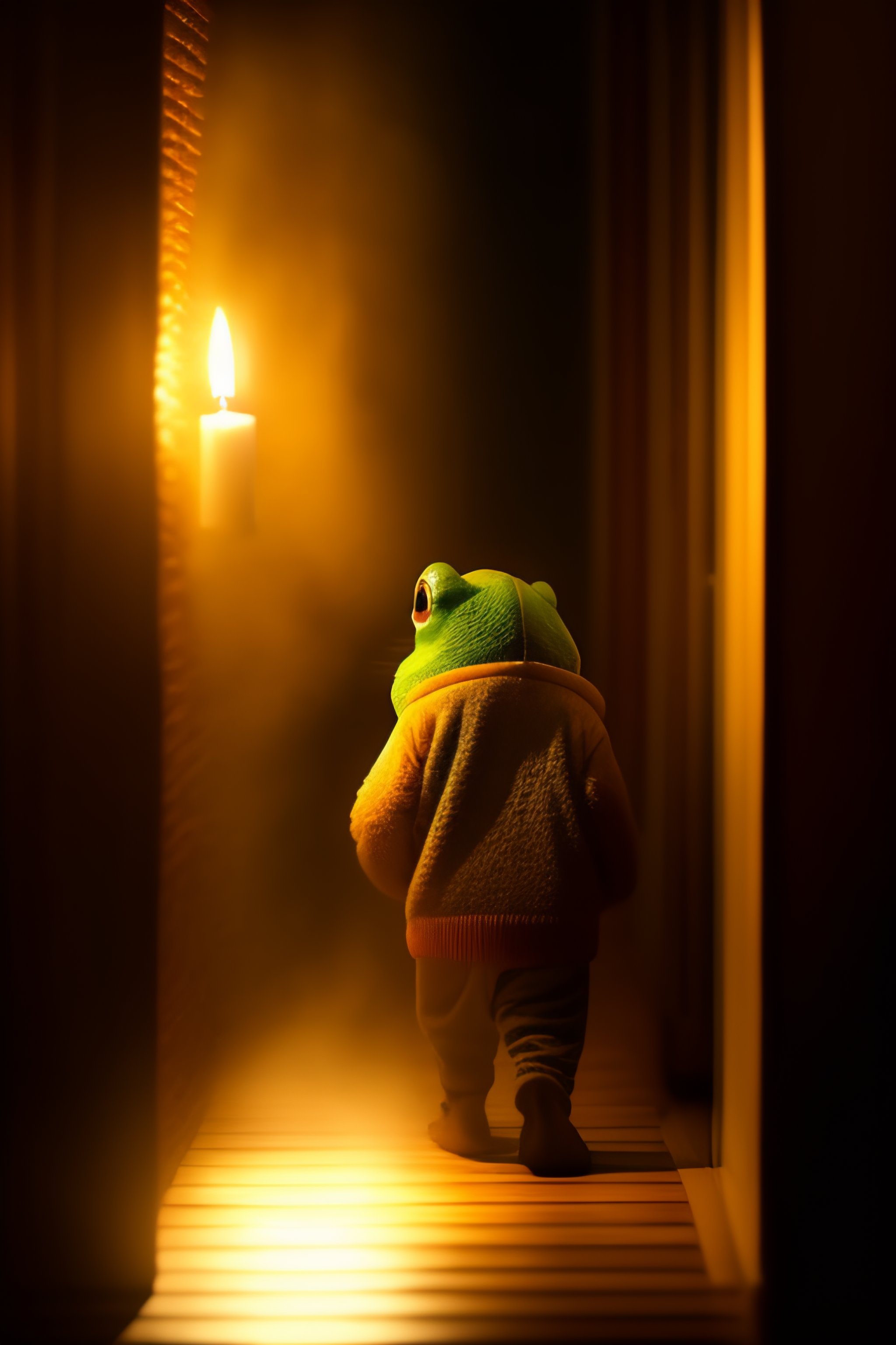 Lexica - An exhausted pepe the frog in his studio walking down his ...