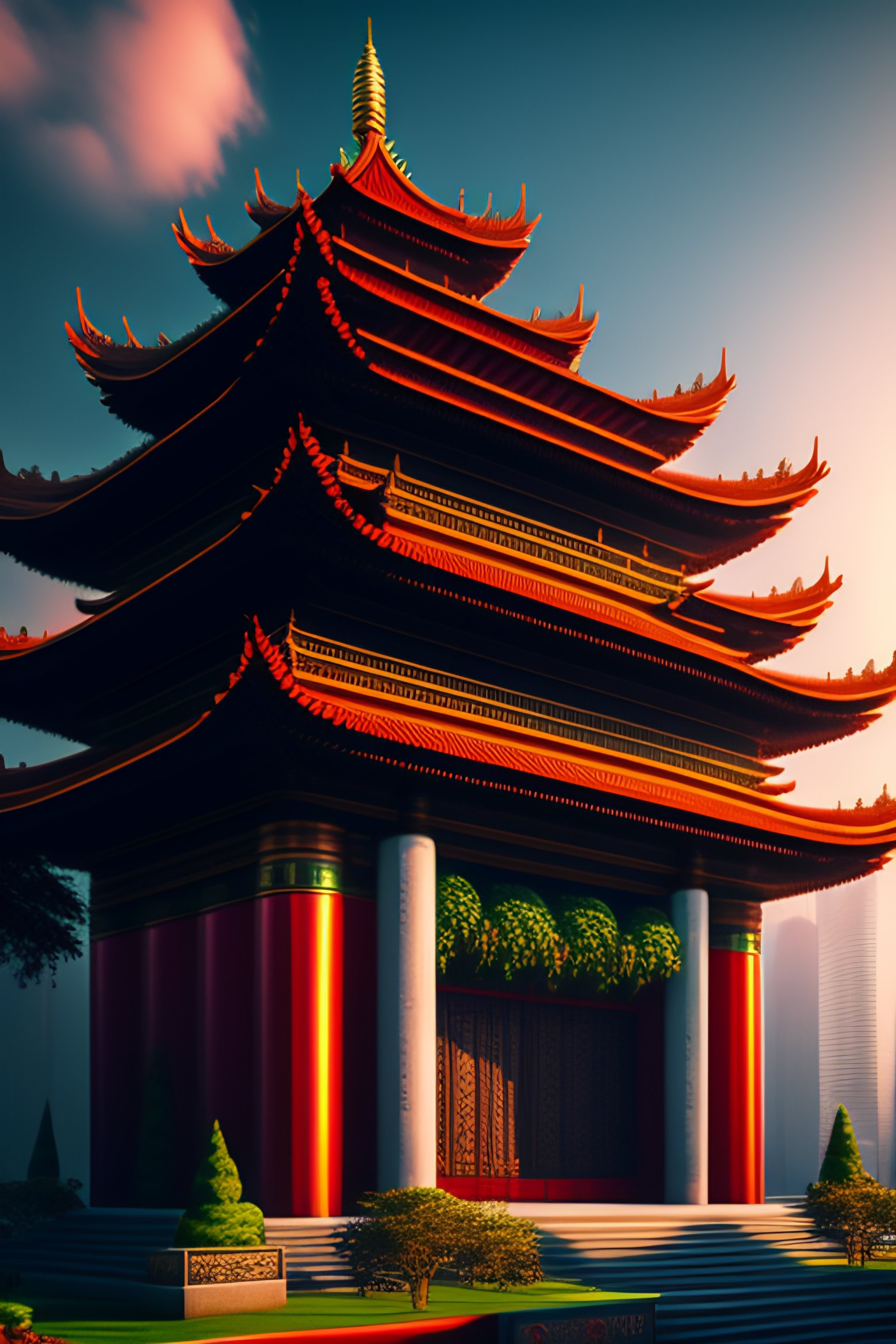 Lexica - Chinese style temple in front of cyberpunk skyscrapers, hyper ...