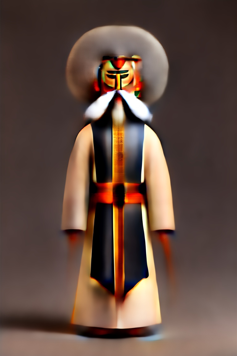 Lexica - Rustic painted wooden toy of a priest with long tunic, afro ...