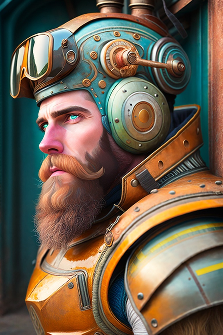 Lexica - Portrait photo of muscular bearded guy in a worn mech suit ...