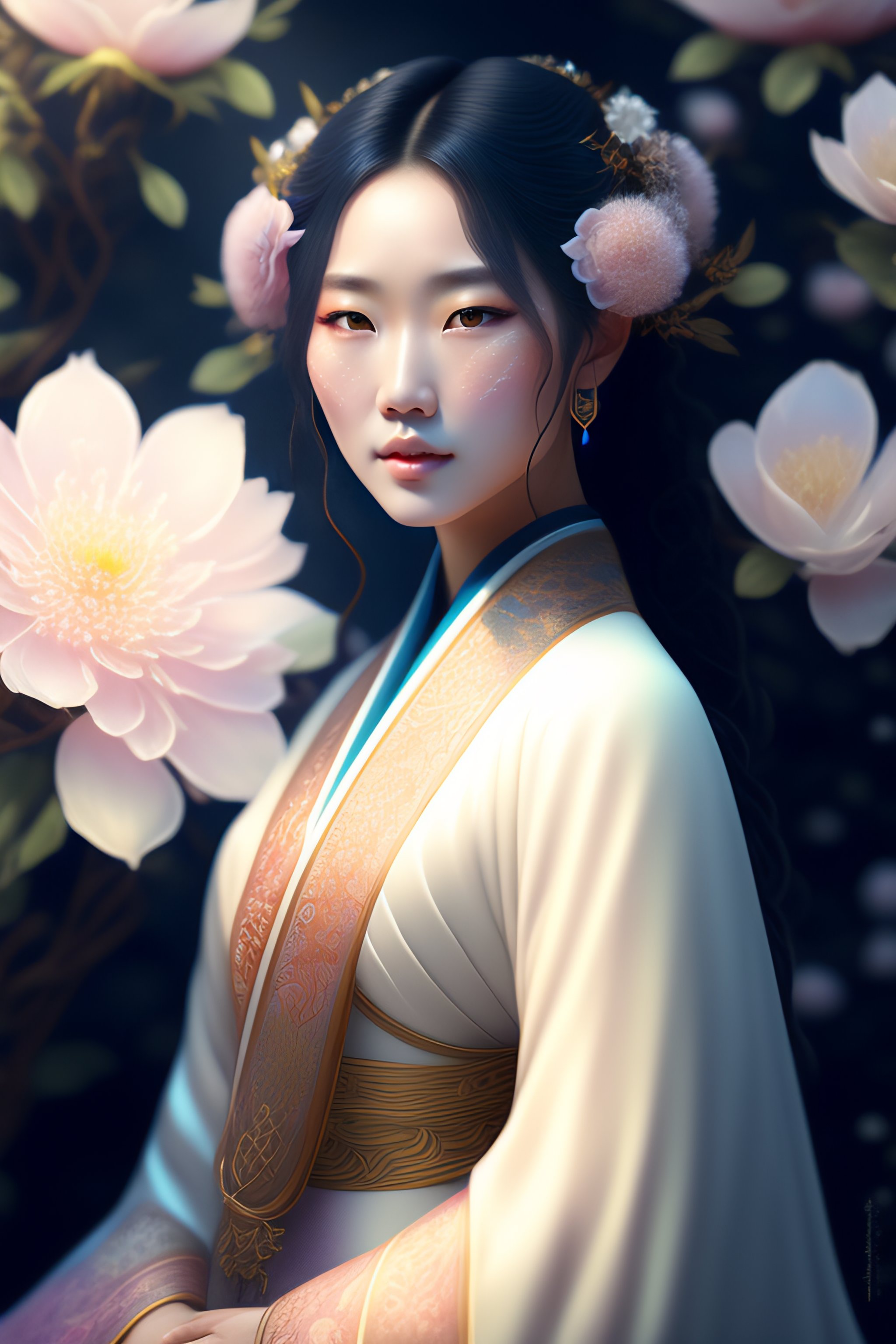 Lexica - Illustrated beautiful portrait cute Japanese ninfa with kimono ...