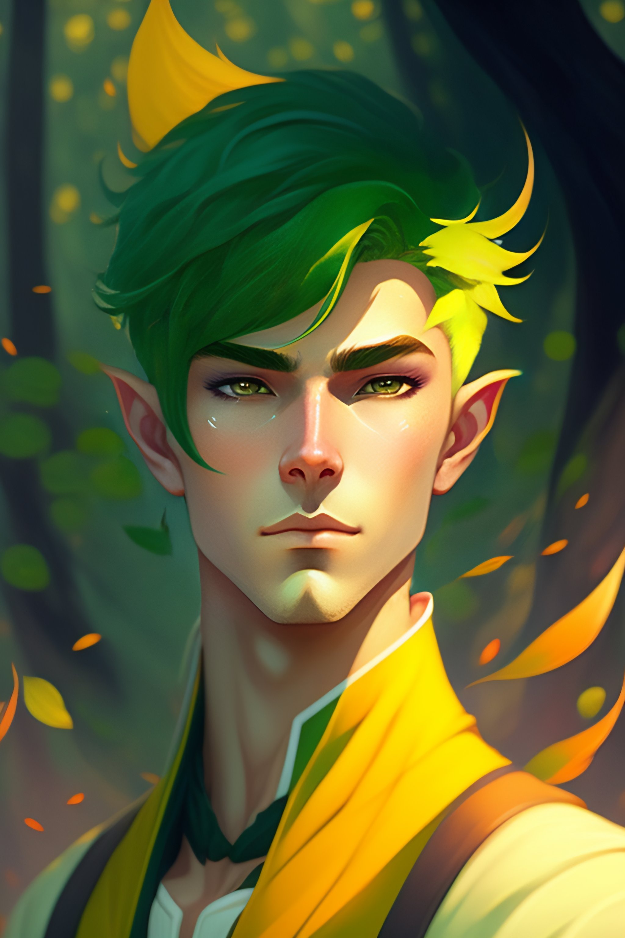 Lexica - Young beautiful male boy forest spirit, elven, green and ...