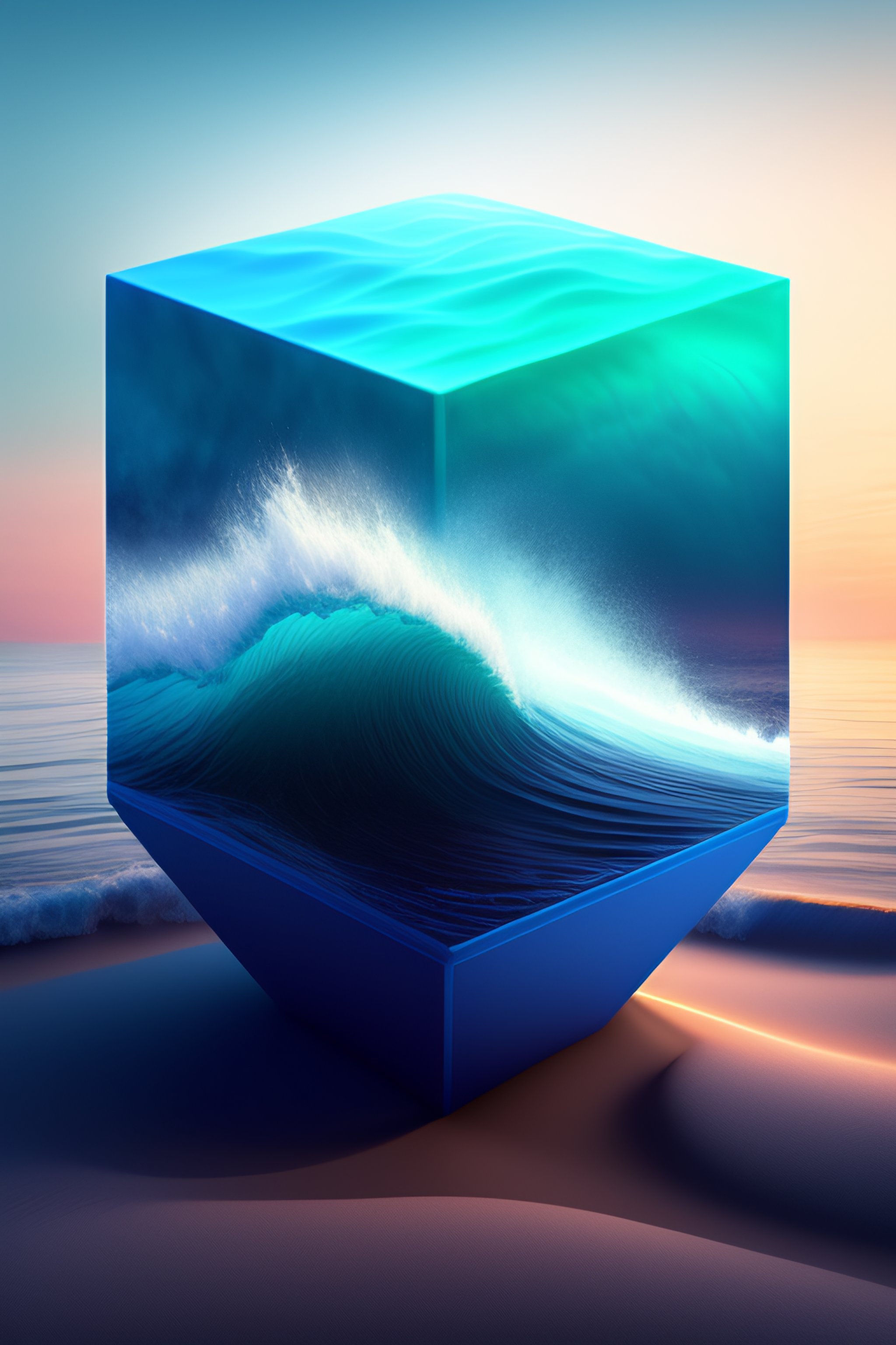 Lexica - Think outside of the box realistic cube with waves all around ...