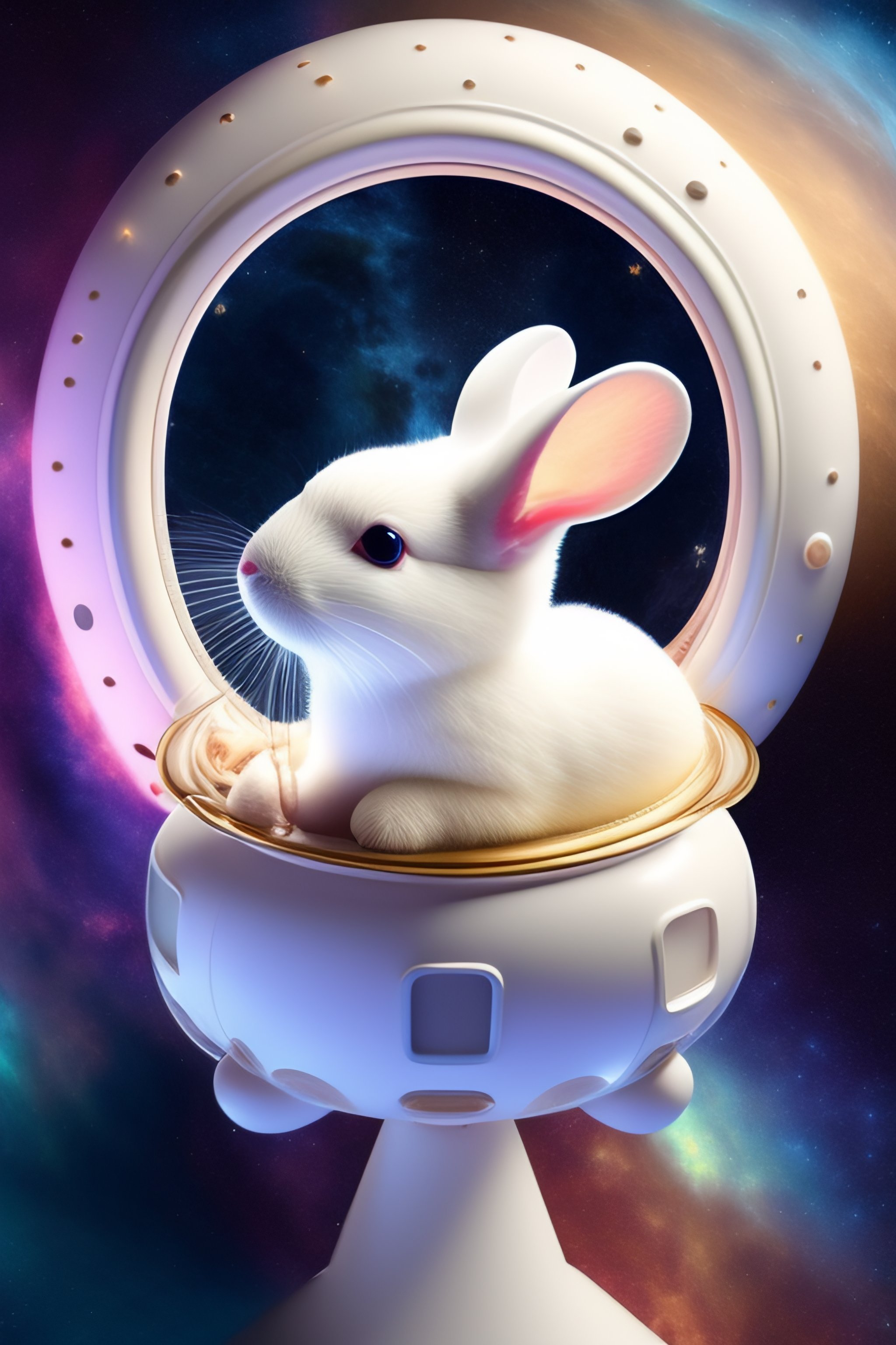 Lexica - Cute white bunny in spaceship