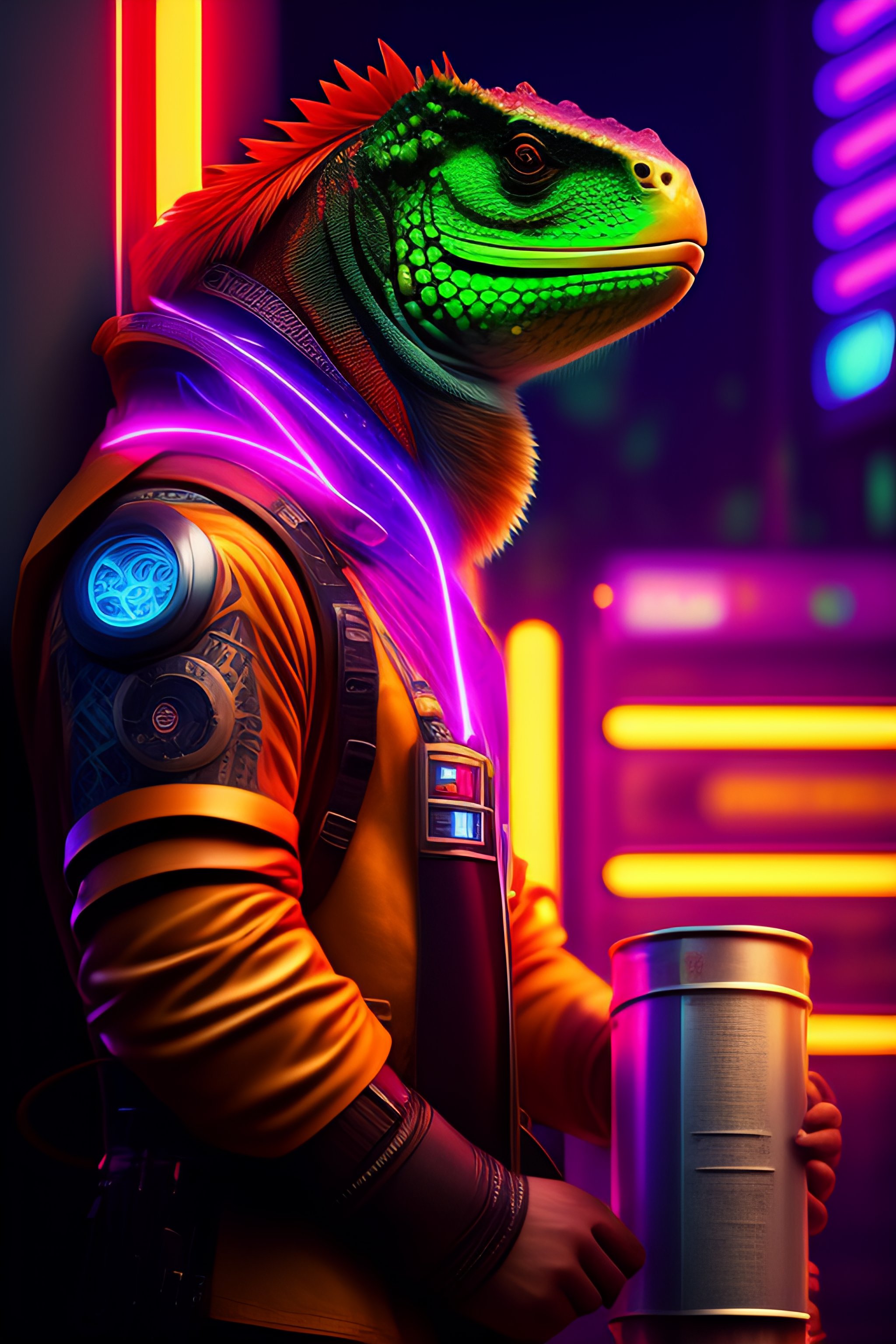 Lexica - Cyberpunk Manly human iguana hybrid bearded in an attractive ...