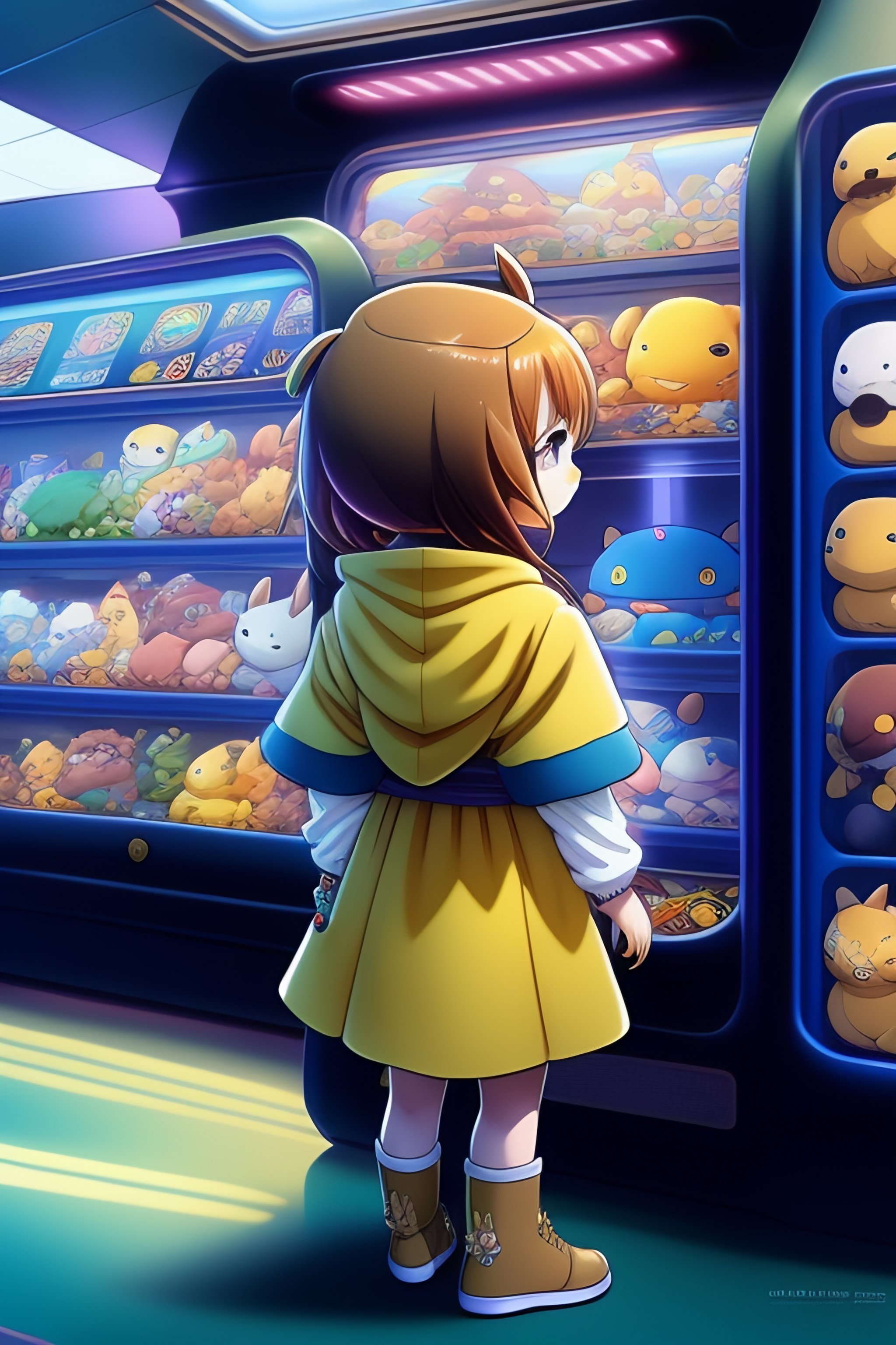 Lexica - Little girl in Sloth costume standing in front of claw machine ...